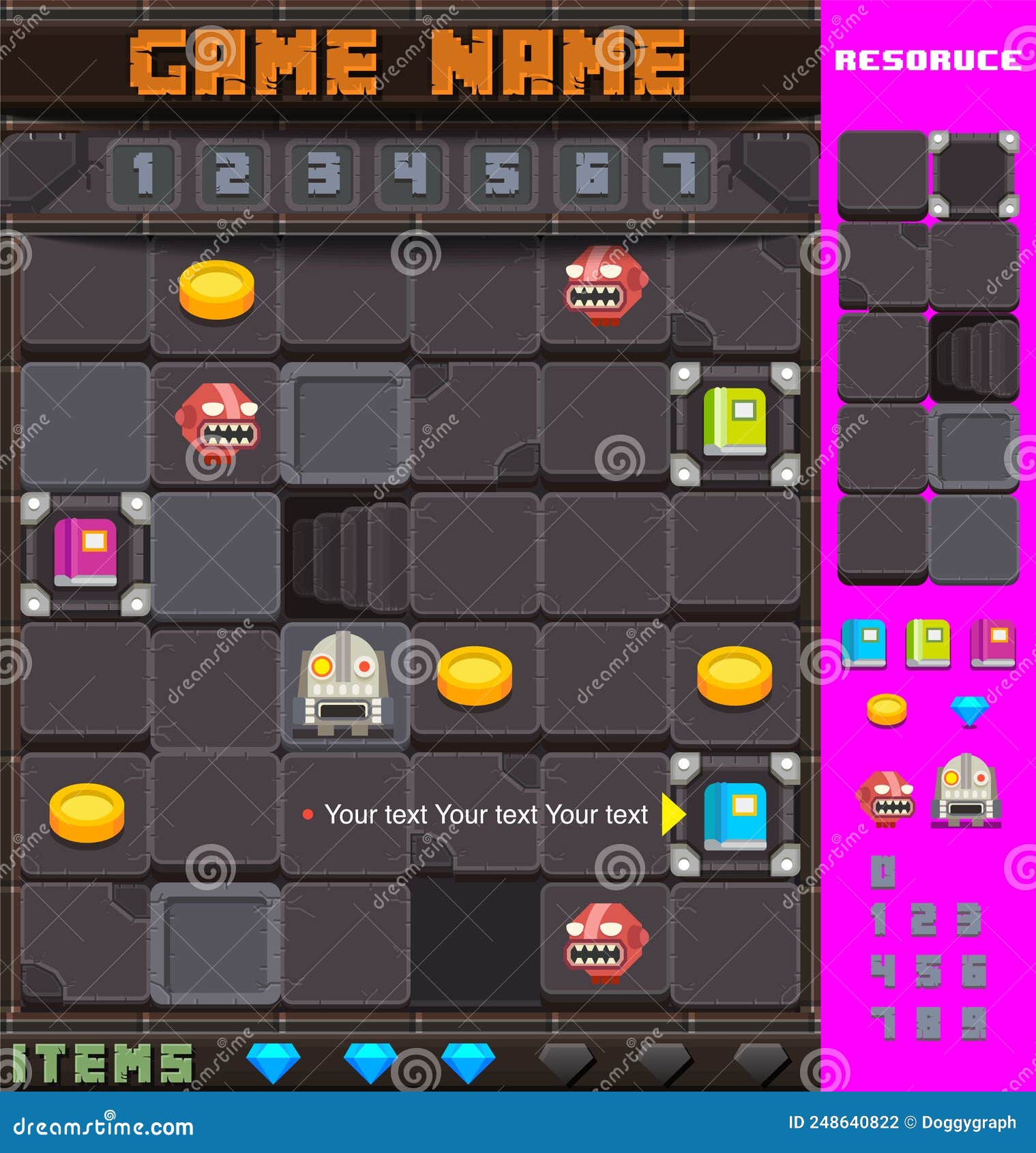 Seamless Tile Set Platform for Video Game, Vector Illustration Stock ...