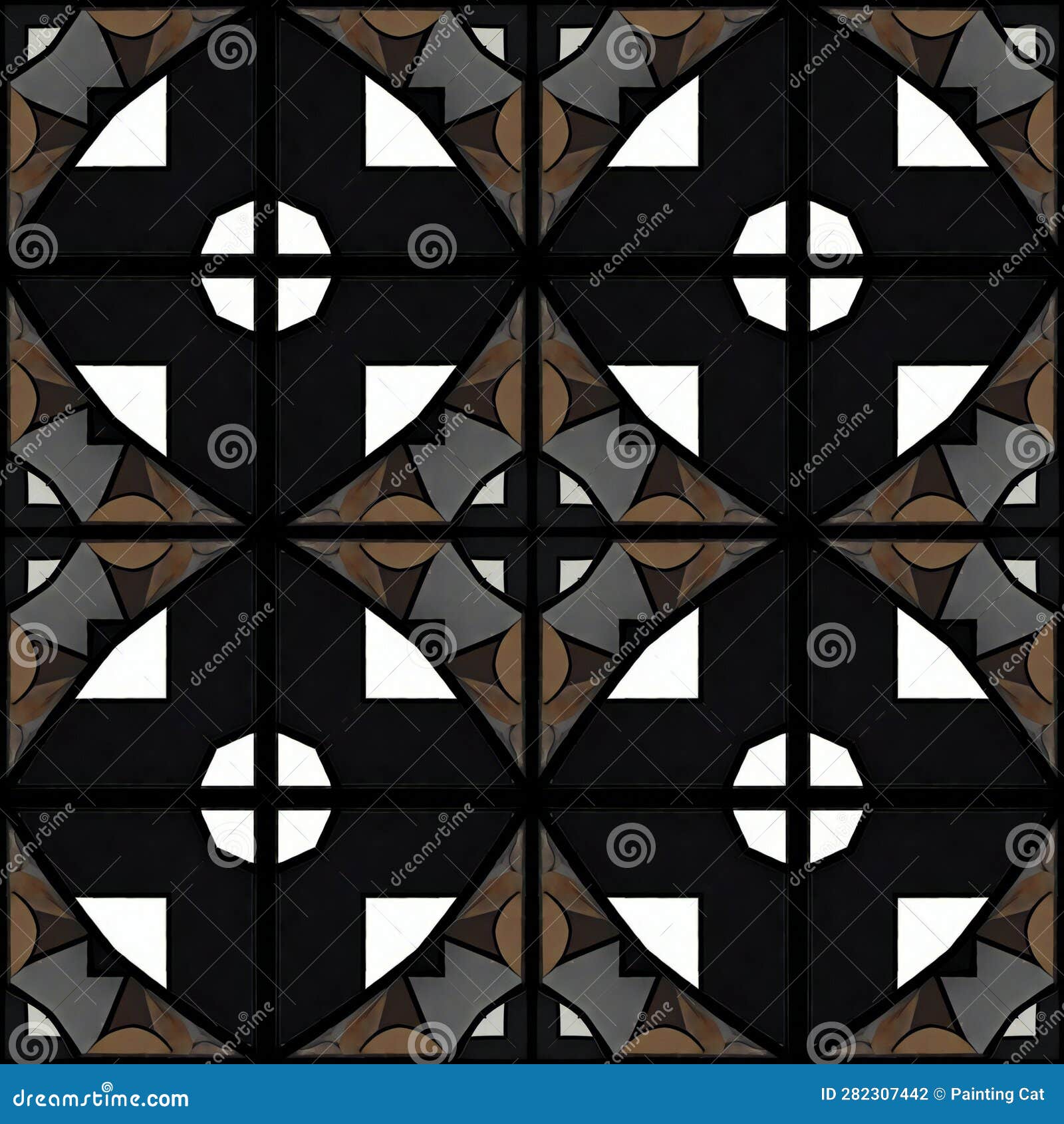 Seamless Tileable Decorative Black and White Ornamental Pattern Stock ...