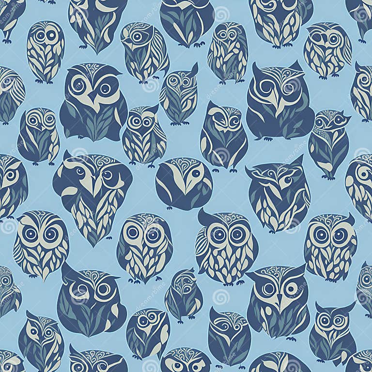 Seamless and Tileable Owl Background Pattern on Light Blue Background ...