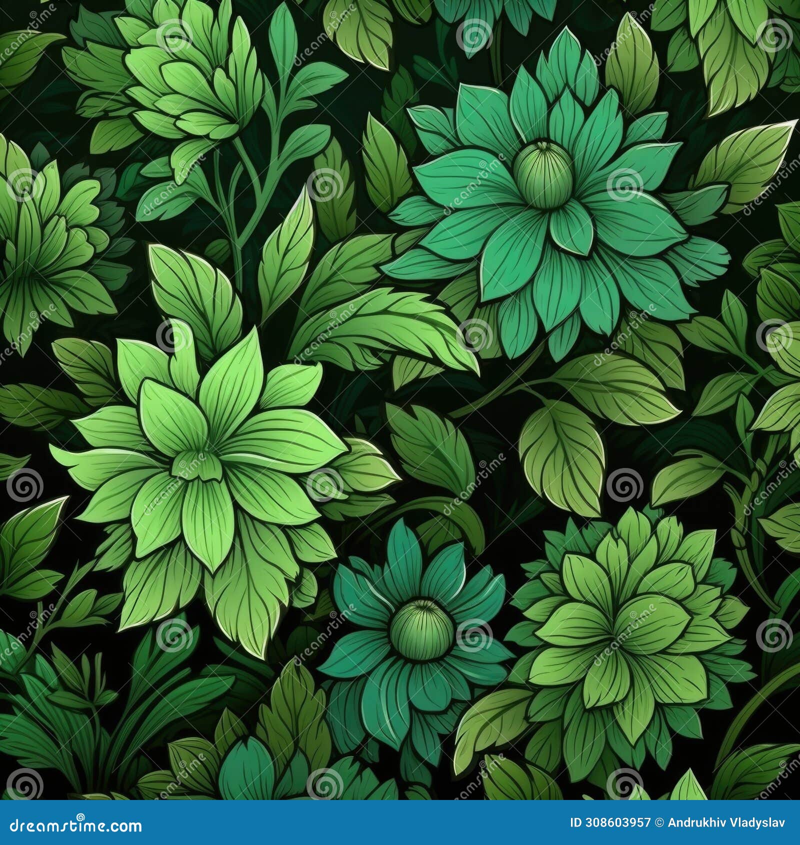 Seamless Tileable Pattern with Flowers and Green Stock Illustration ...