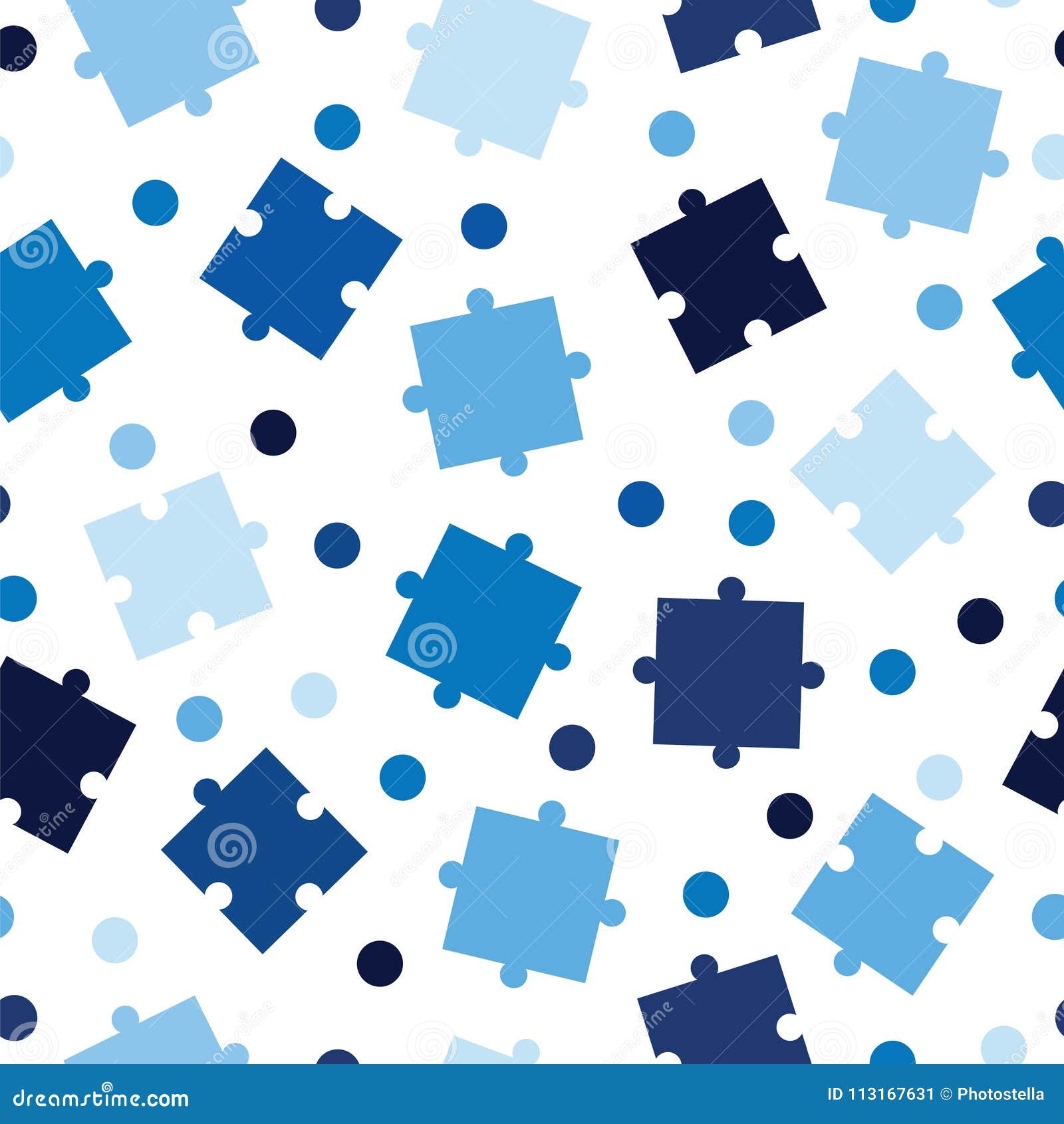 Seamless Tileable Pattern with Puzzle Pieces in Blue Shades Stock ...