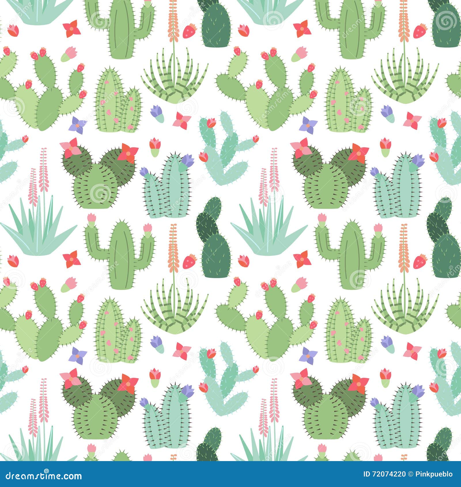 Seamless, Tileable Vector Background with Cactus and Succulents Stock ...