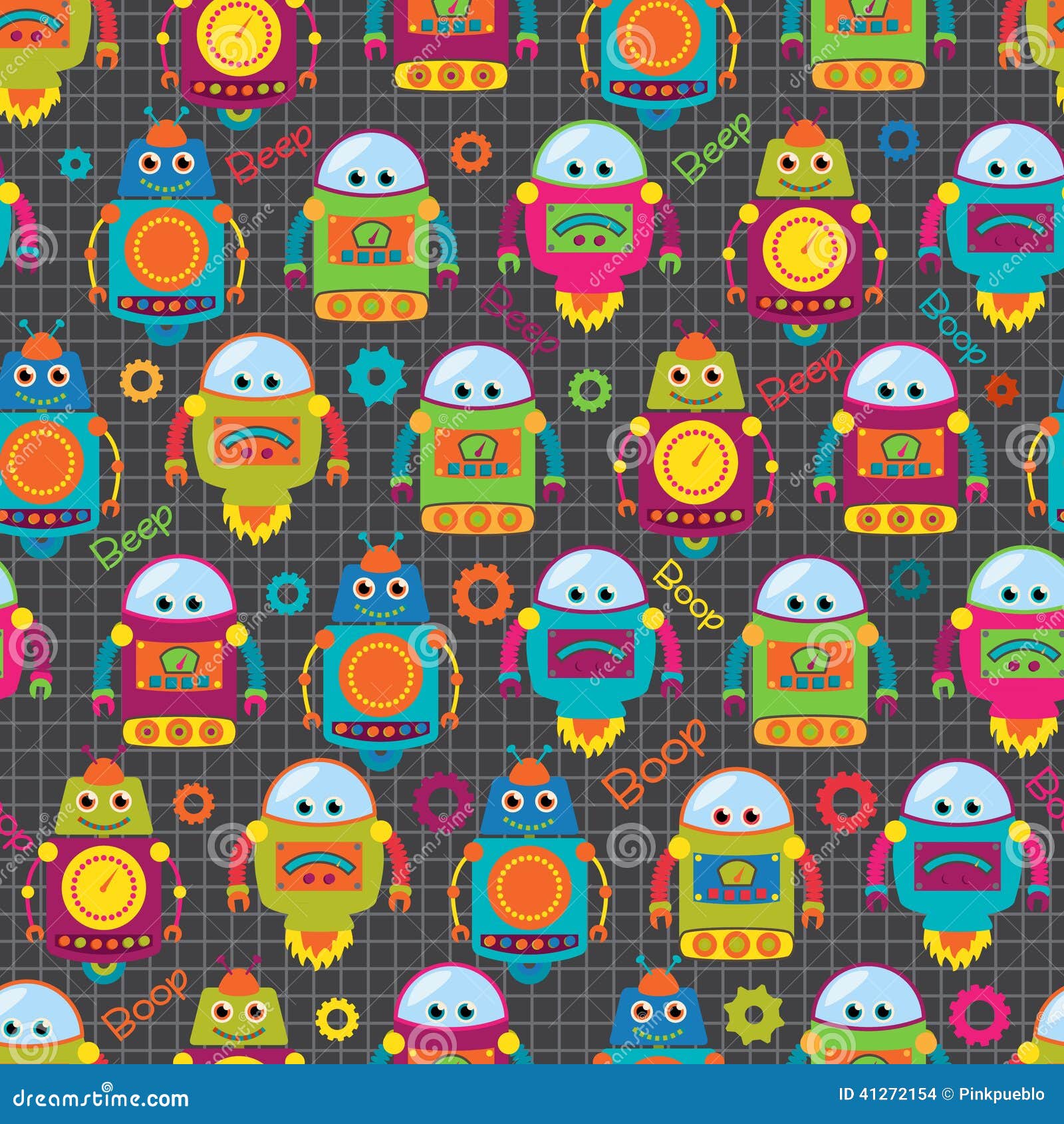 Seamless Tileable Vector Background Pattern with Cute Robots Stock ...