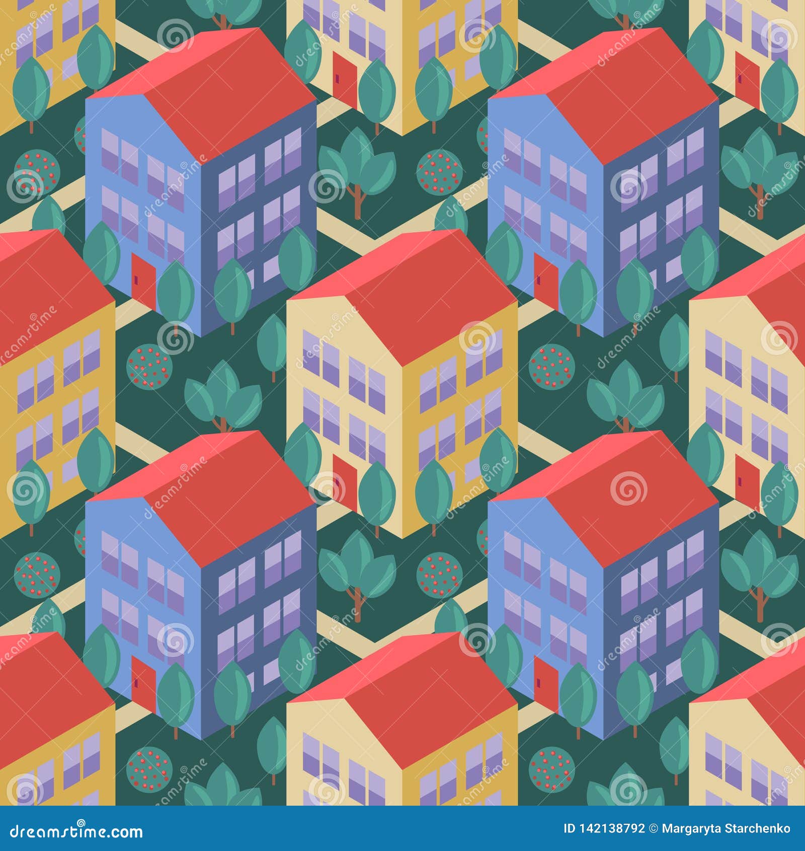 Seamless town pattern stock vector. Illustration of city - 142138792