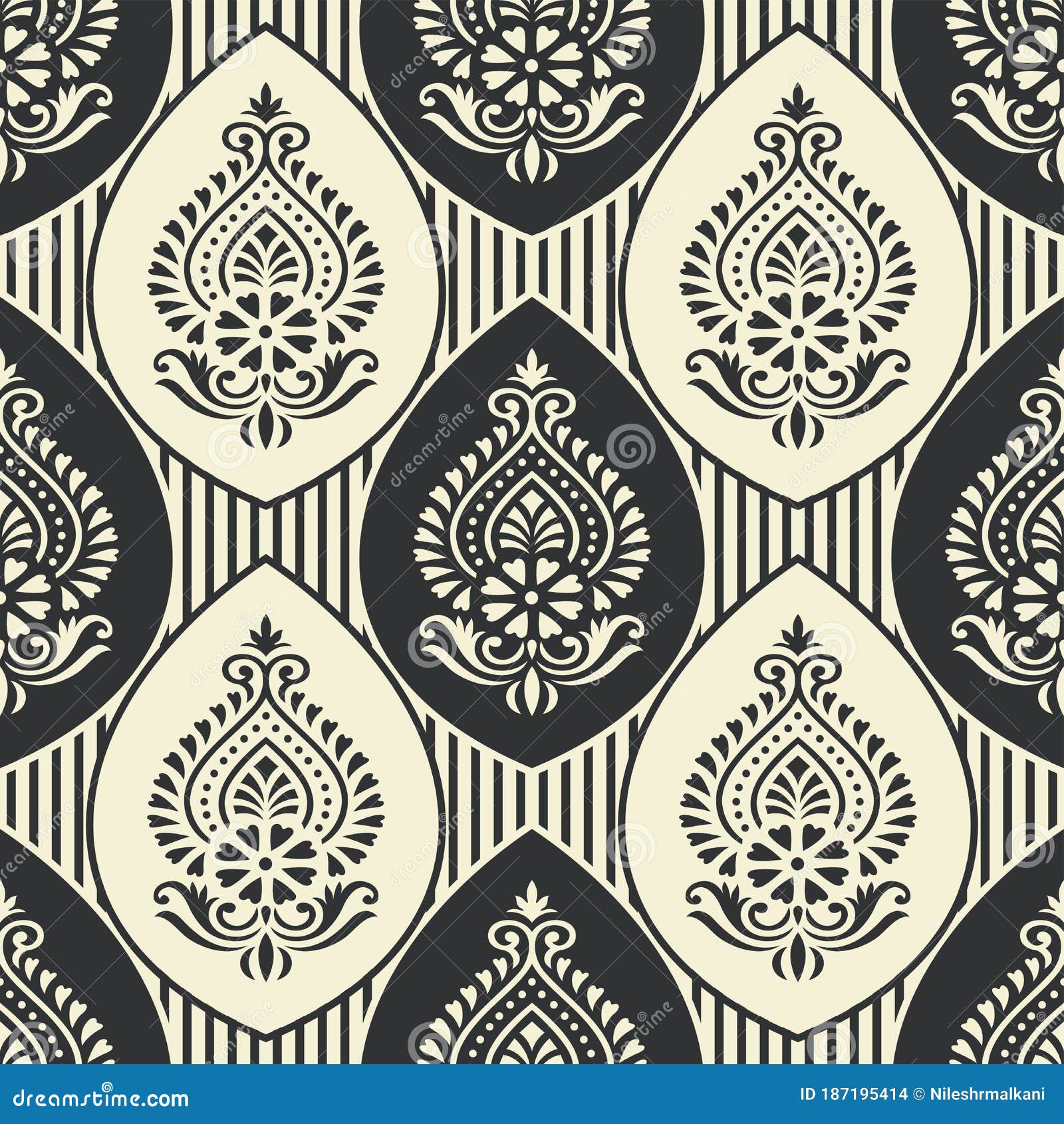 Seamless Traditional Asian Damask Pattern Design Stock Vector ...