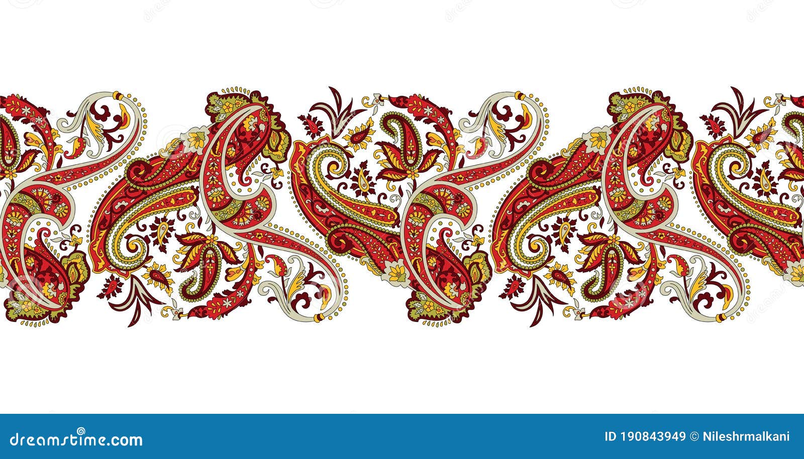 Seamless Traditional Asian Paisley Border Design Stock Vector