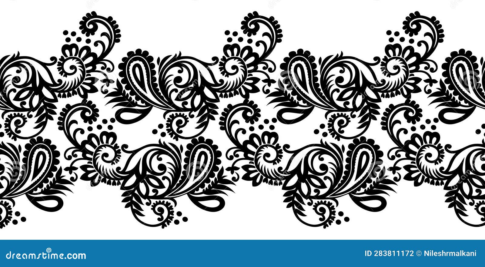 Seamless Traditional Asian Paisley Border Design Stock Vector