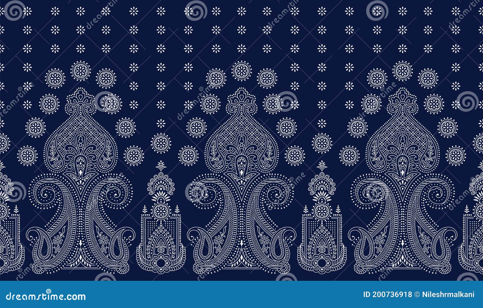 Seamless Traditional Asian Paisley Border Design Stock Vector