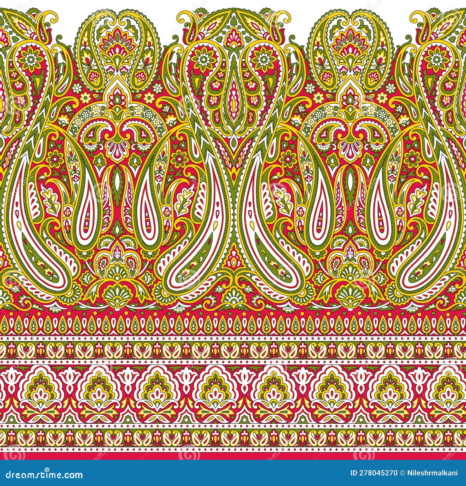 Seamless Traditional Asian Paisley Border Design Stock Illustration