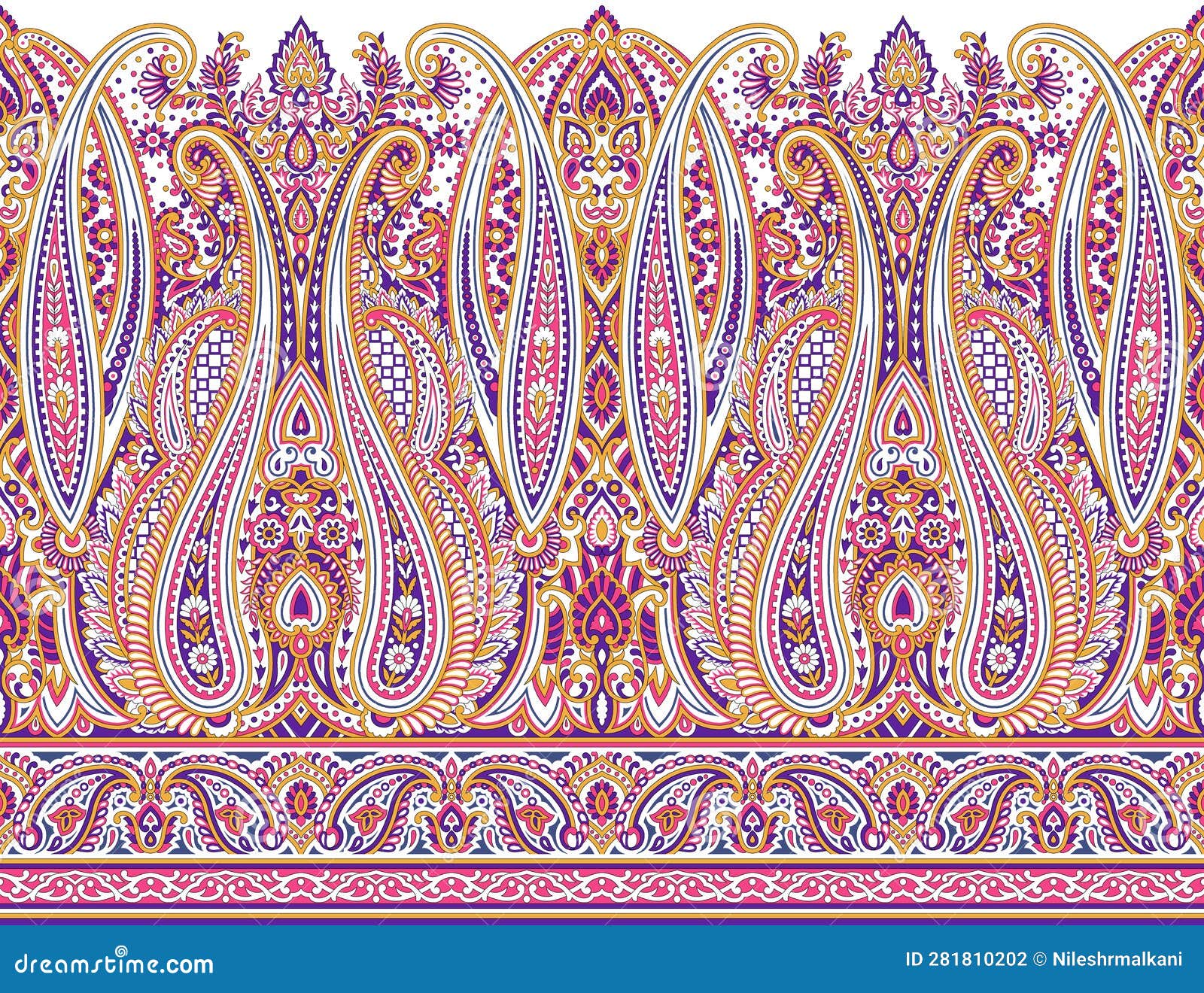 Seamless Traditional Asian Paisley Border Design Stock Illustration