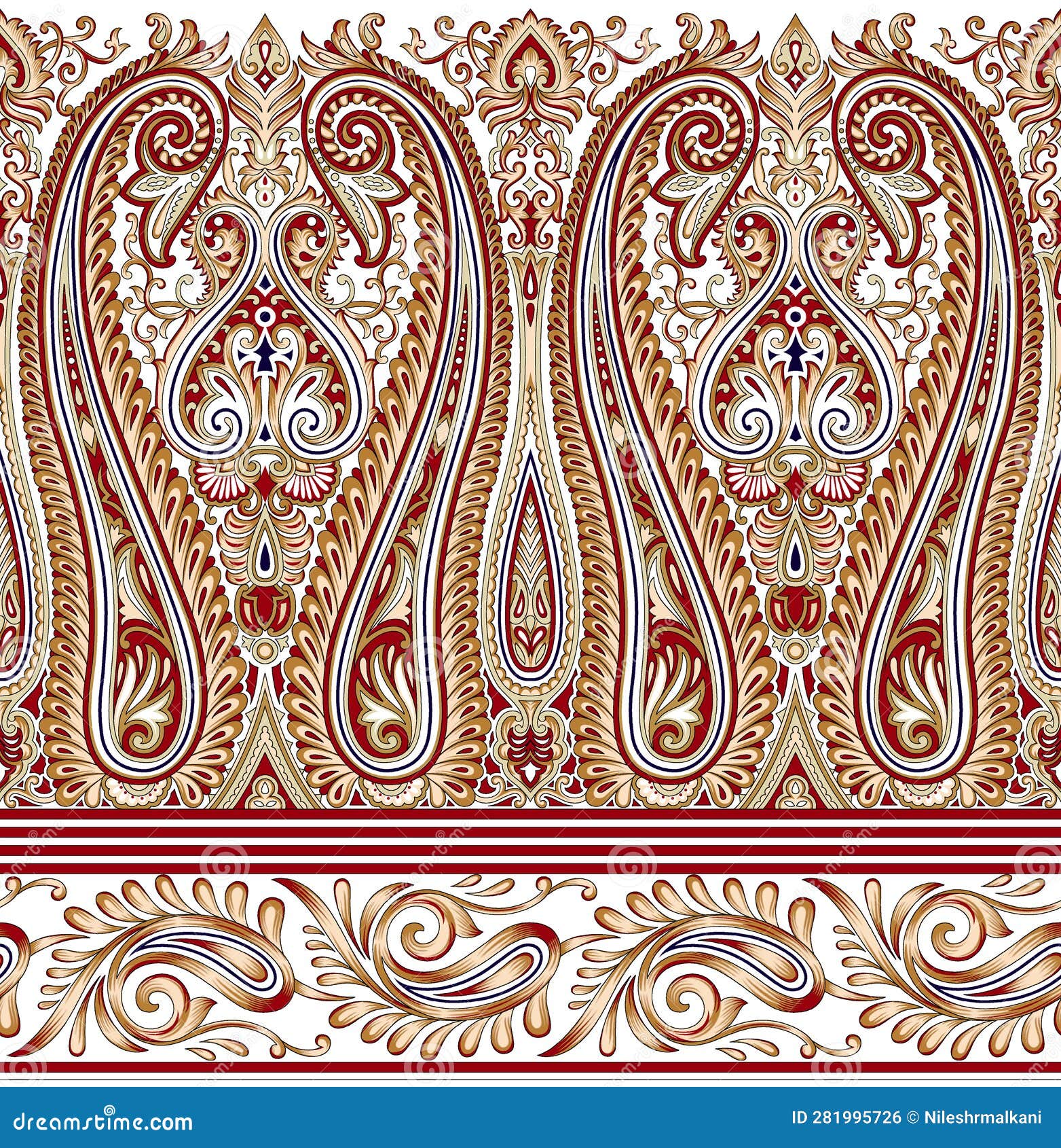 Seamless Traditional Asian Paisley Border Stock Illustration