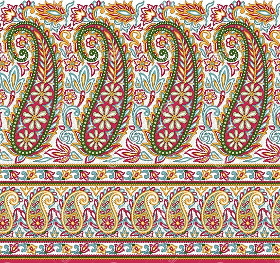 Seamless Traditional Asian Paisley Border Stock Illustration