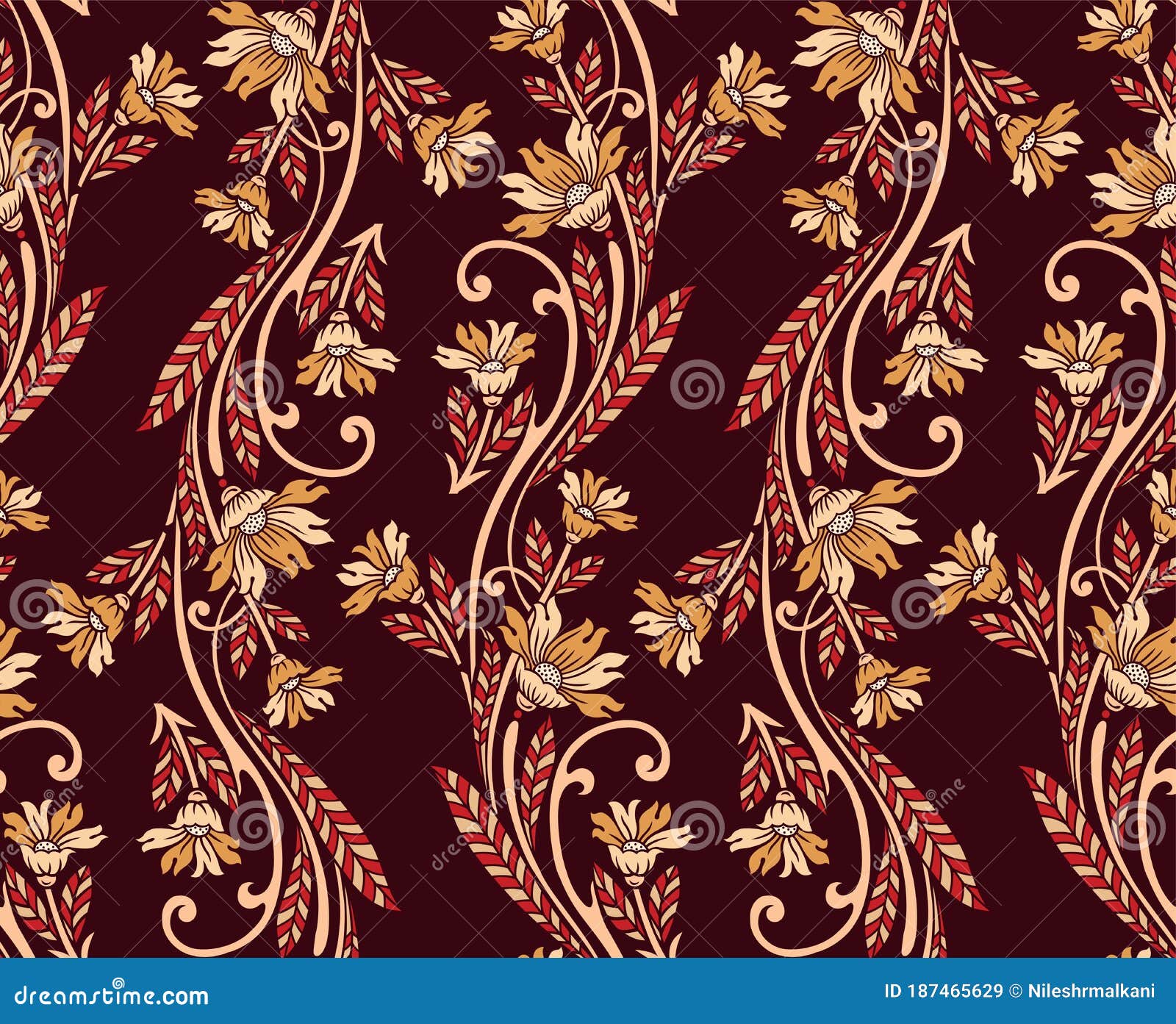Seamless Traditional Asian Textile Floral Pattern Design Stock Vector ...