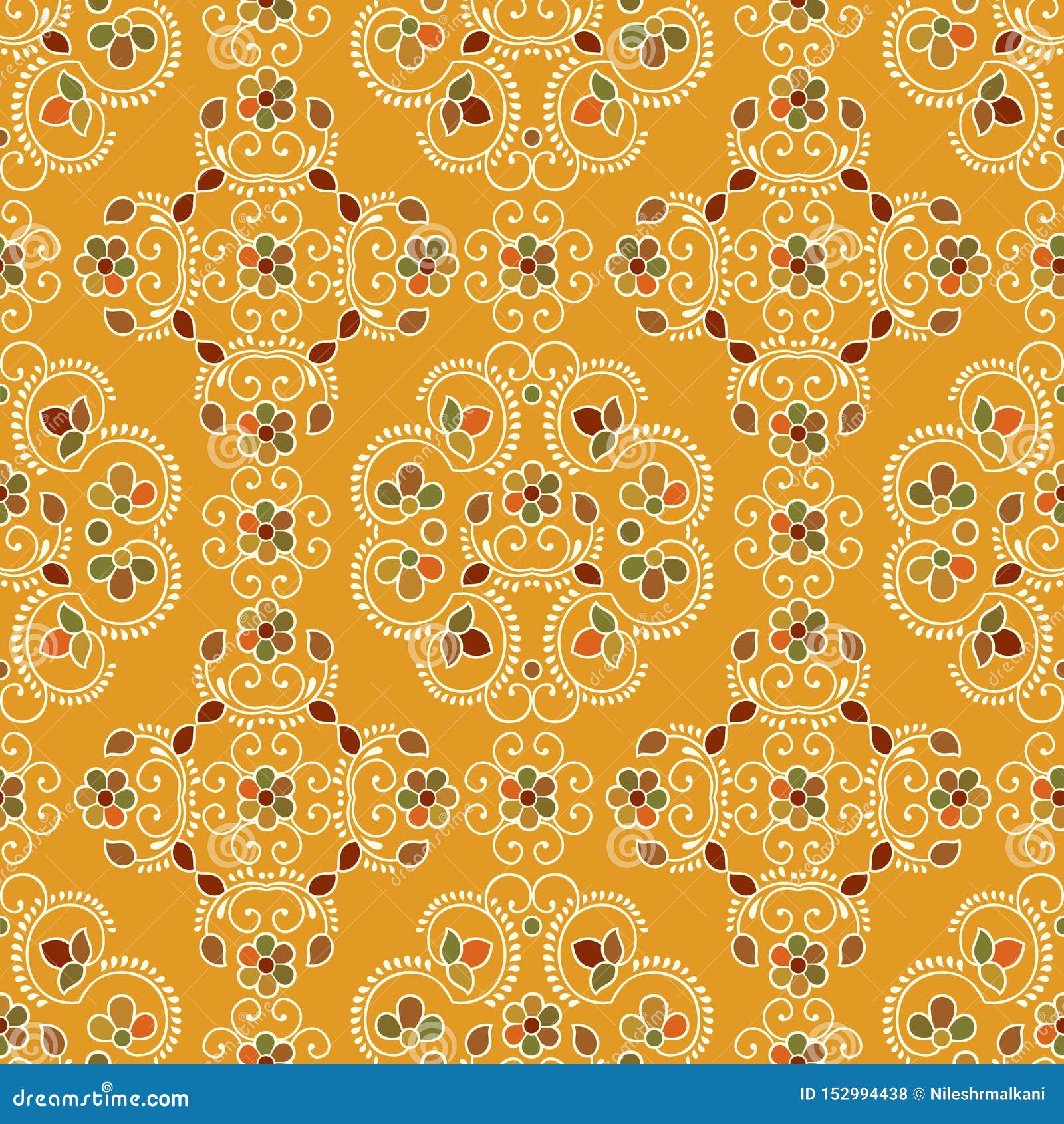 Seamless Traditional Indian Damask Pattern Stock Vector - Illustration ...