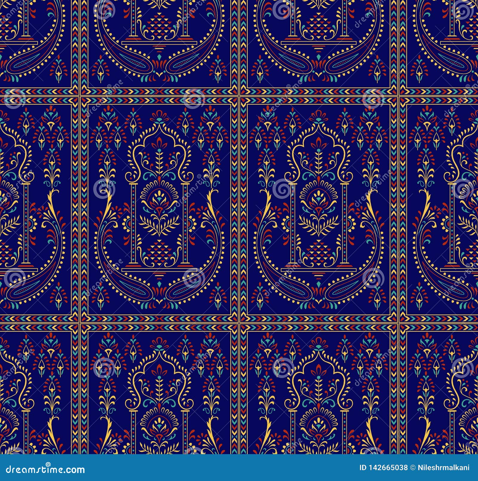 Seamless Traditional Indian Textile Fabric Pattern Stock Illustration ...