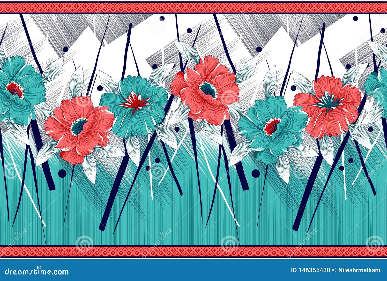 Seamless Traditional Indian Textile Flower Border Stock Illustration ...
