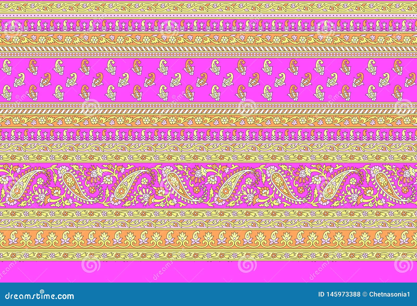Seamless Traditional Paisley Border Stock Illustration - Illustration ...