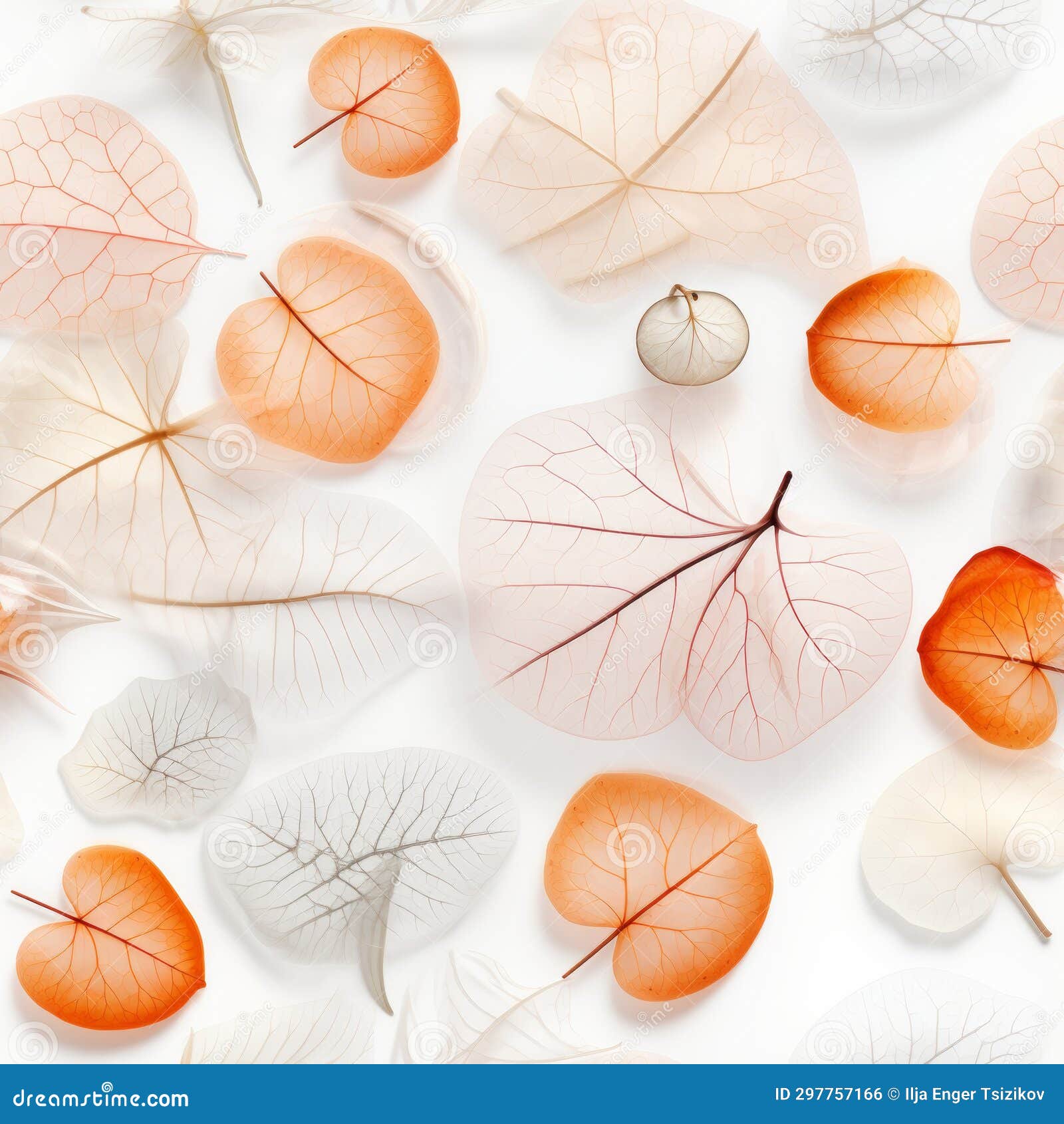 Seamless Translucent Orange Foliage Skeleton Texture Pattern on White ...