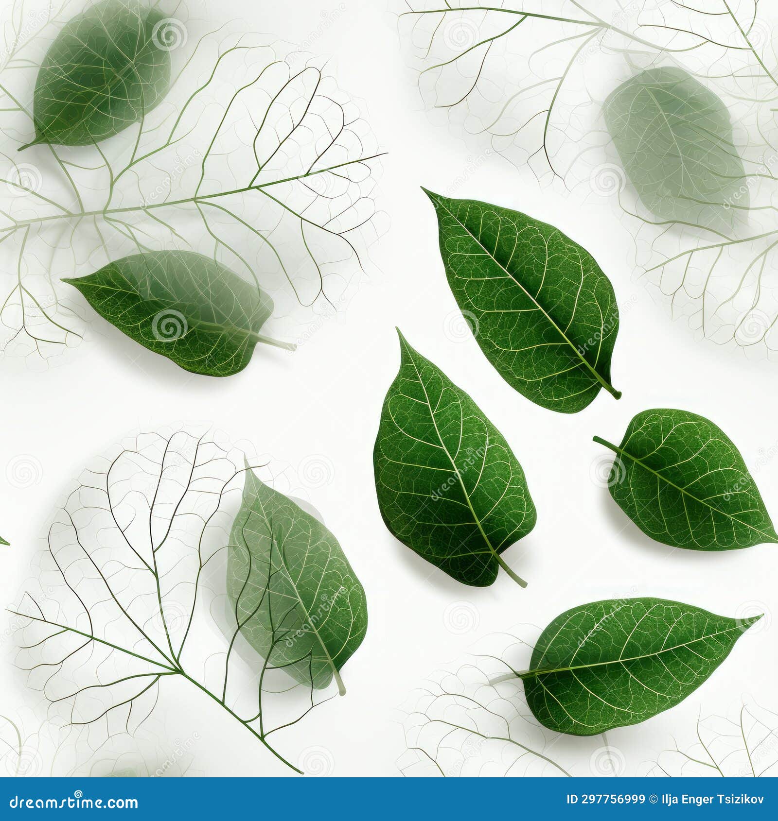 Seamless Translucent Texture of Green Foliage Skeleton with Organic and ...