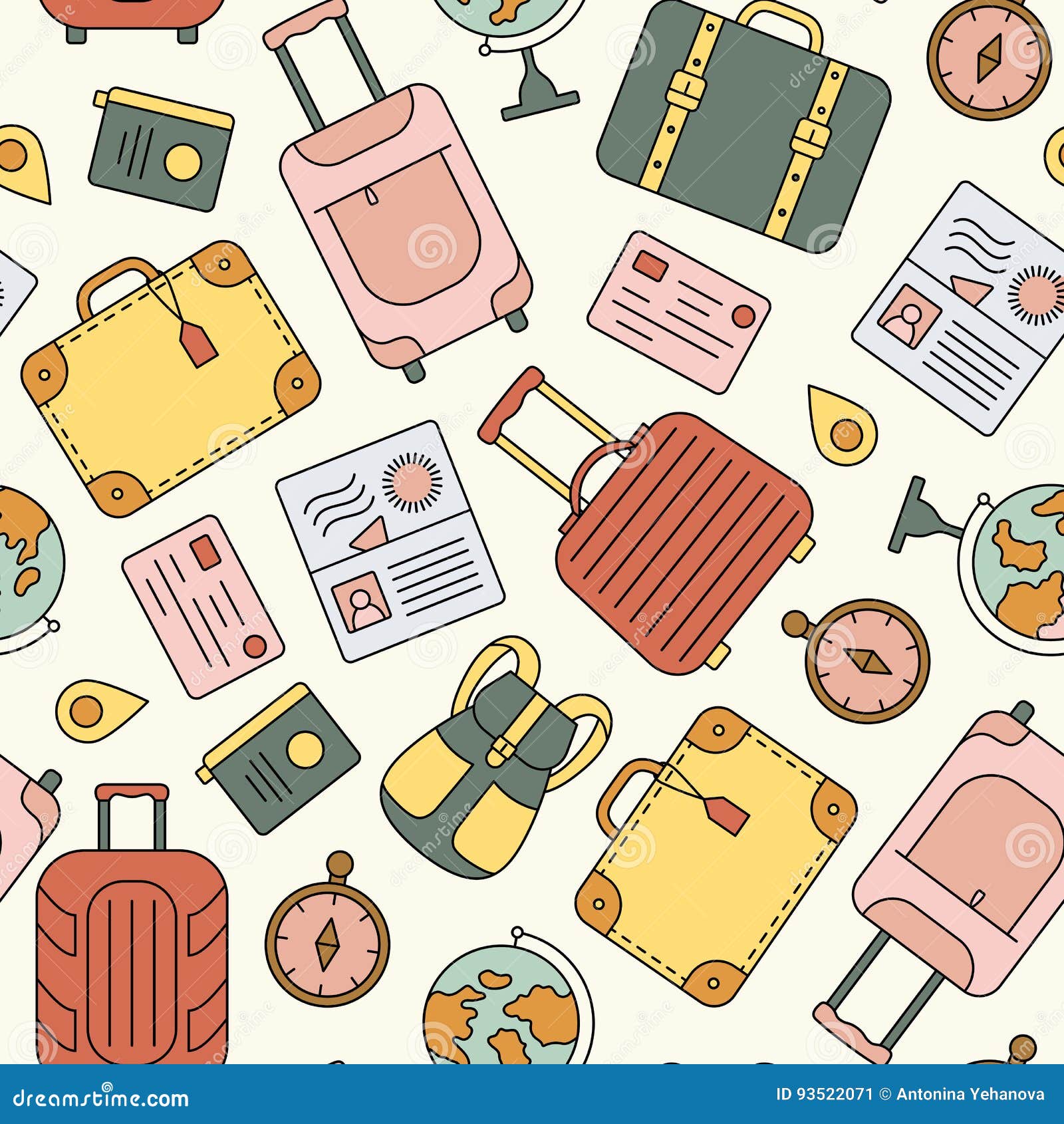 Seamless travel pattern. stock vector. Illustration of globe - 93522071