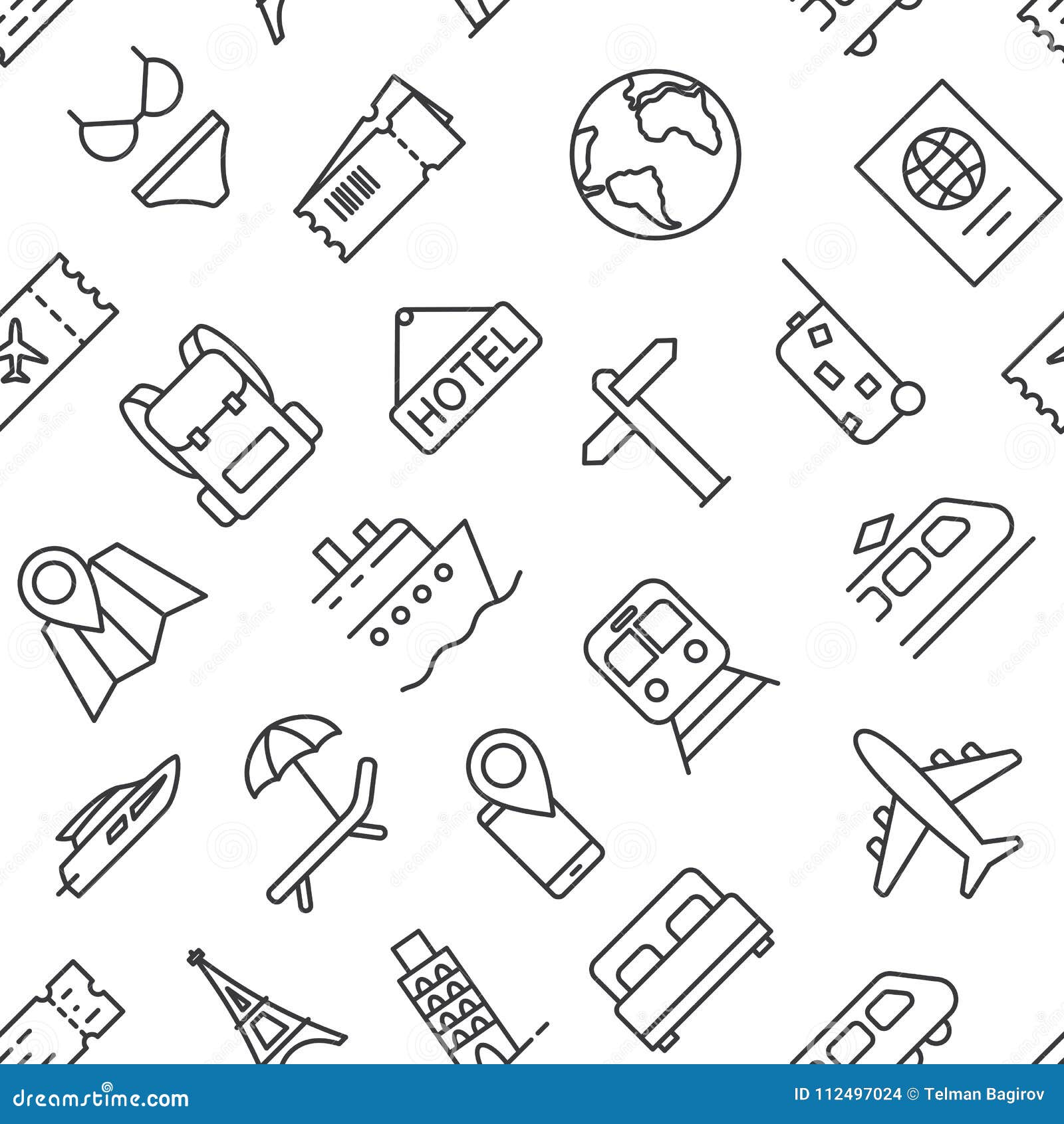 Seamless Travel Pattern on White Background Stock Illustration ...