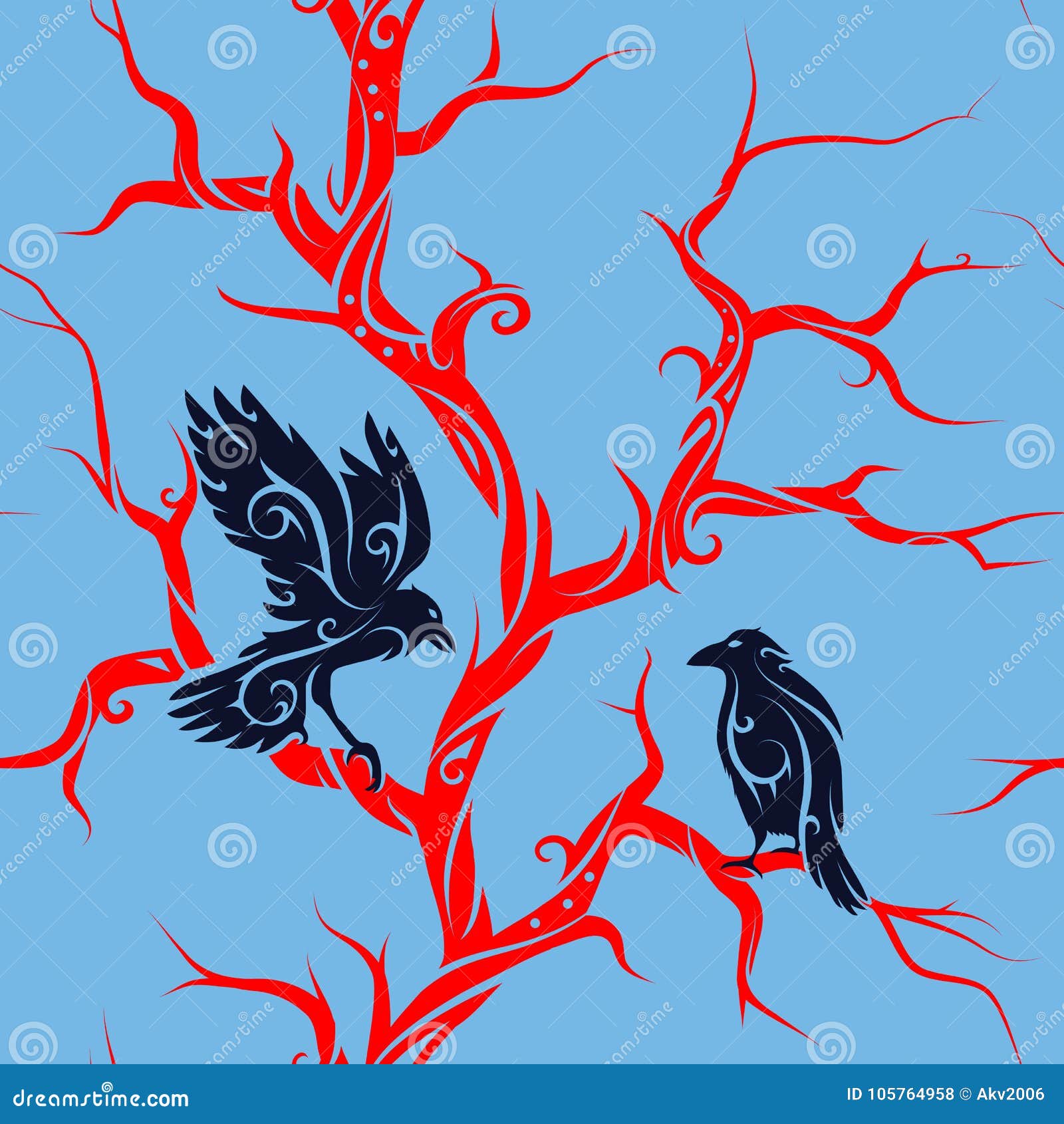 Seamless tree with crows stock vector. Illustration of silhouette ...