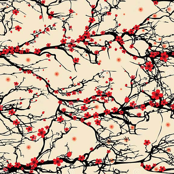 Seamless Tree Pattern. Japanese Cherry Blossom Stock Vector ...