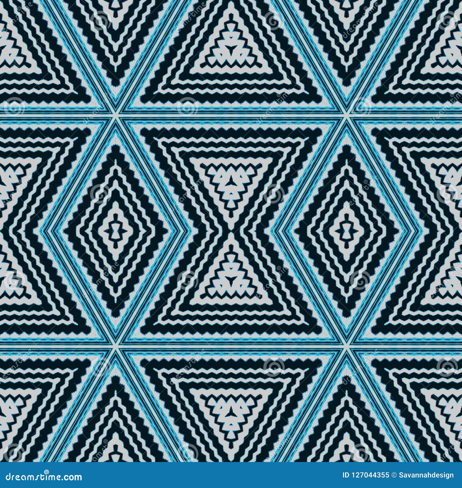 Seamless Triangle and Diamond Pattern Turquoise Blue Black White Stock ...