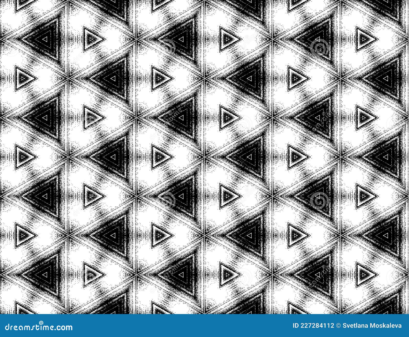 Seamless Triangular Textured Kaleidoscope Pattern in Black and White ...