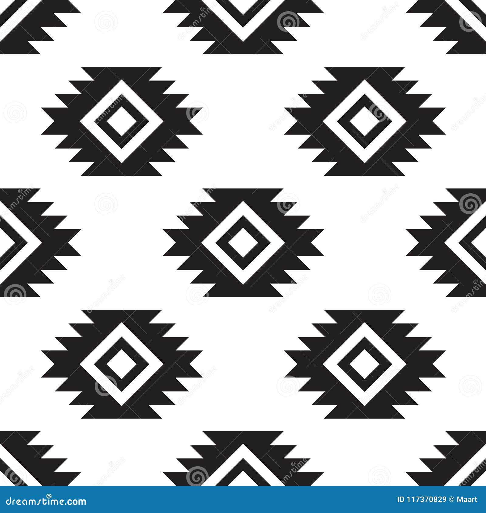 Seamless Tribal Black and White Pattern Stock Vector - Illustration of ...