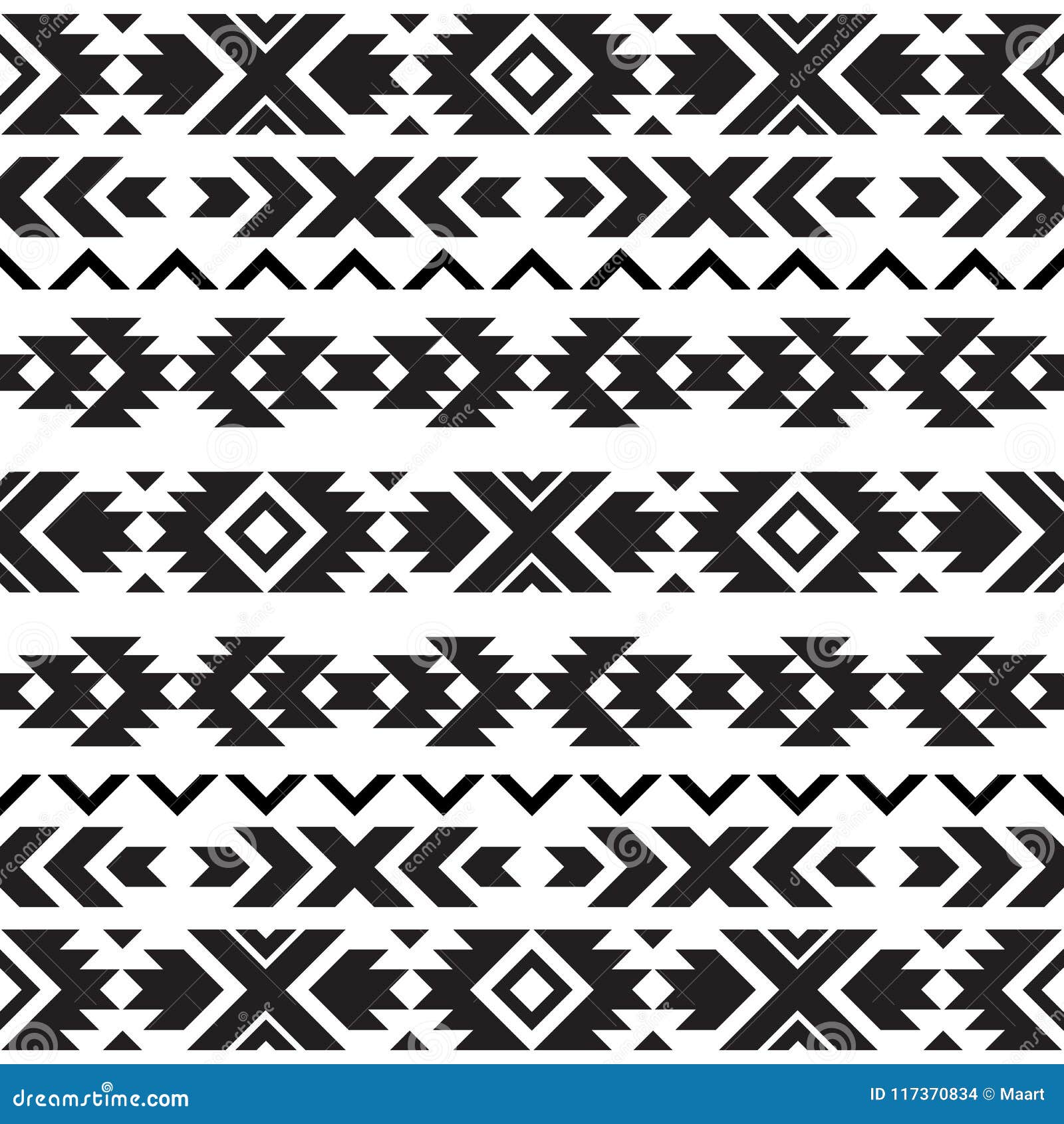Tribal Black And White Seamless Repeat Pattern Cartoon Vector ...