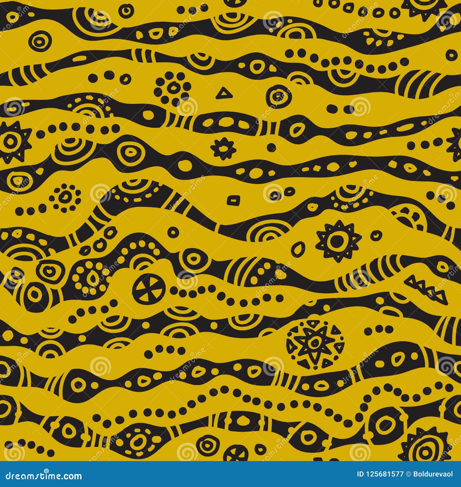 Seamless Tribal Pattern on the Yellow Background.African Wavy Striped ...