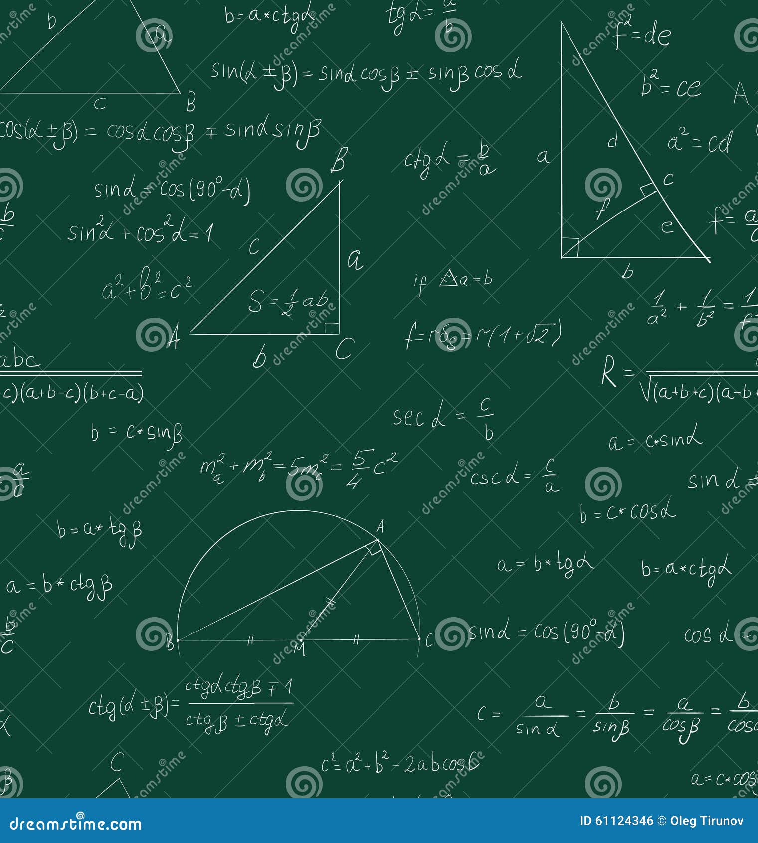 Seamless Trigonometry Pattern on Green Stock Vector - Illustration of ...