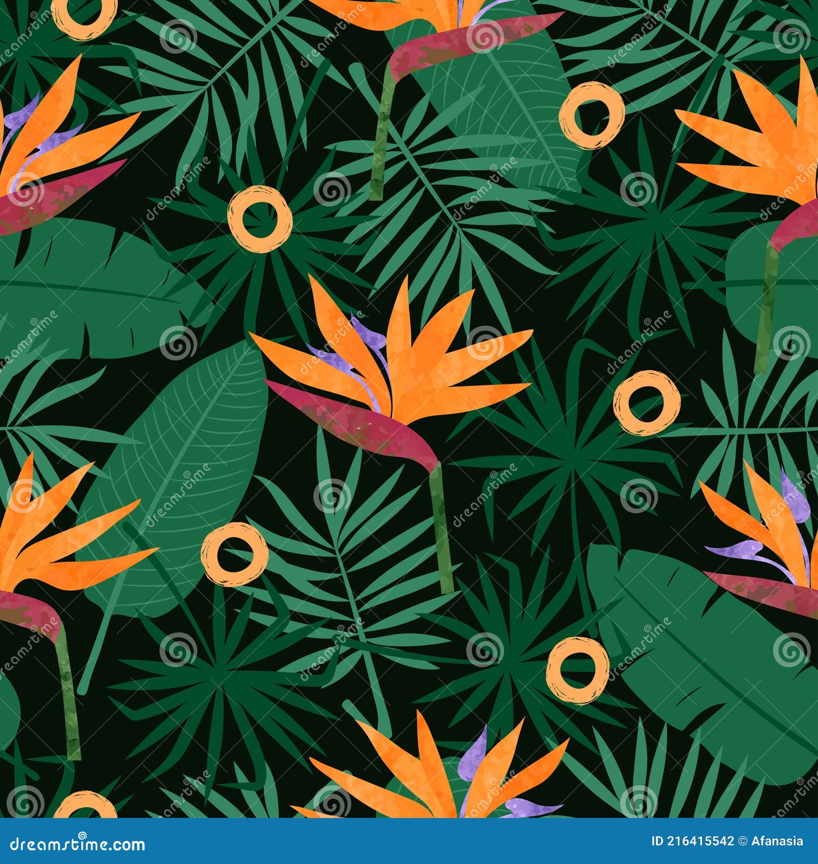 Seamless Tropic Pattern with Strelitzia Flowers and Leaves. Stock ...