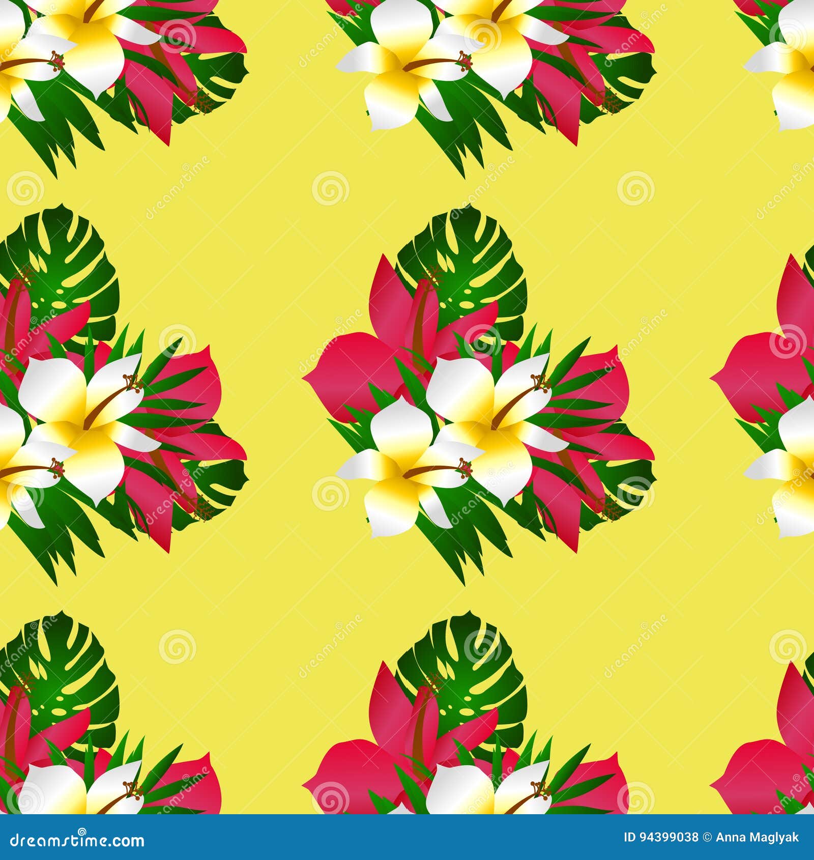 Seamless Tropical Flower Pattern Stock Vector - Illustration of garment ...