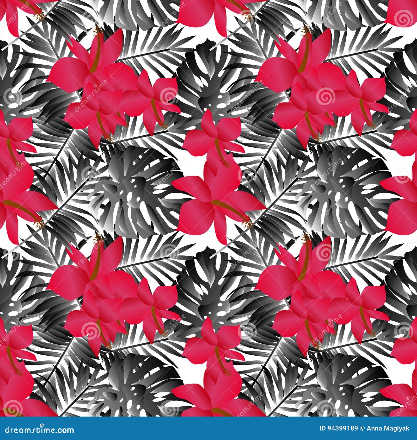 Seamless Tropical Flower Pattern Stock Vector - Illustration of exotic ...