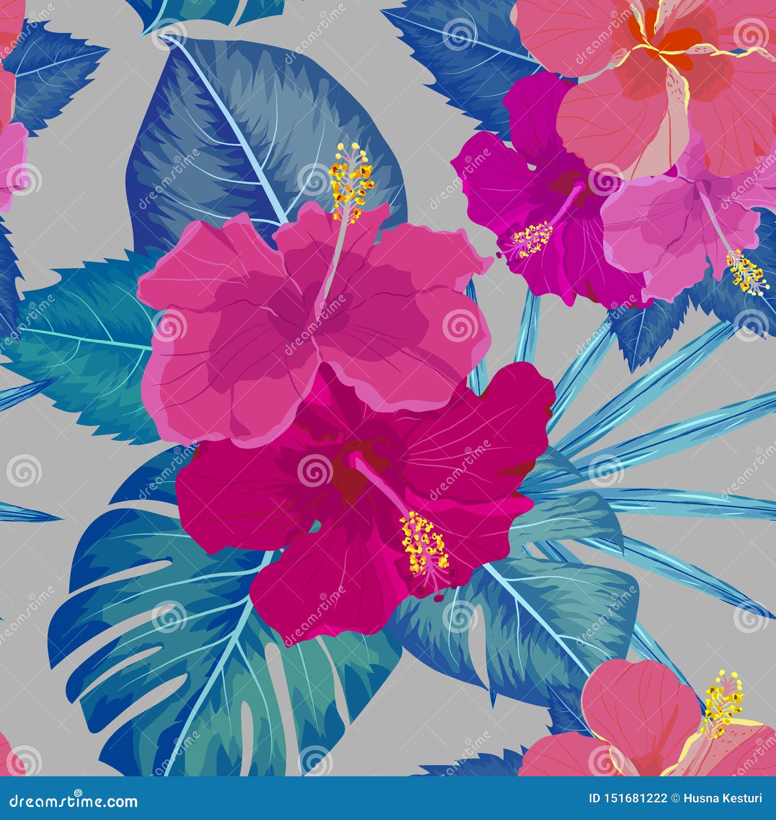 Seamless Tropical Flower ,plant Vector Pattern Background Stock ...