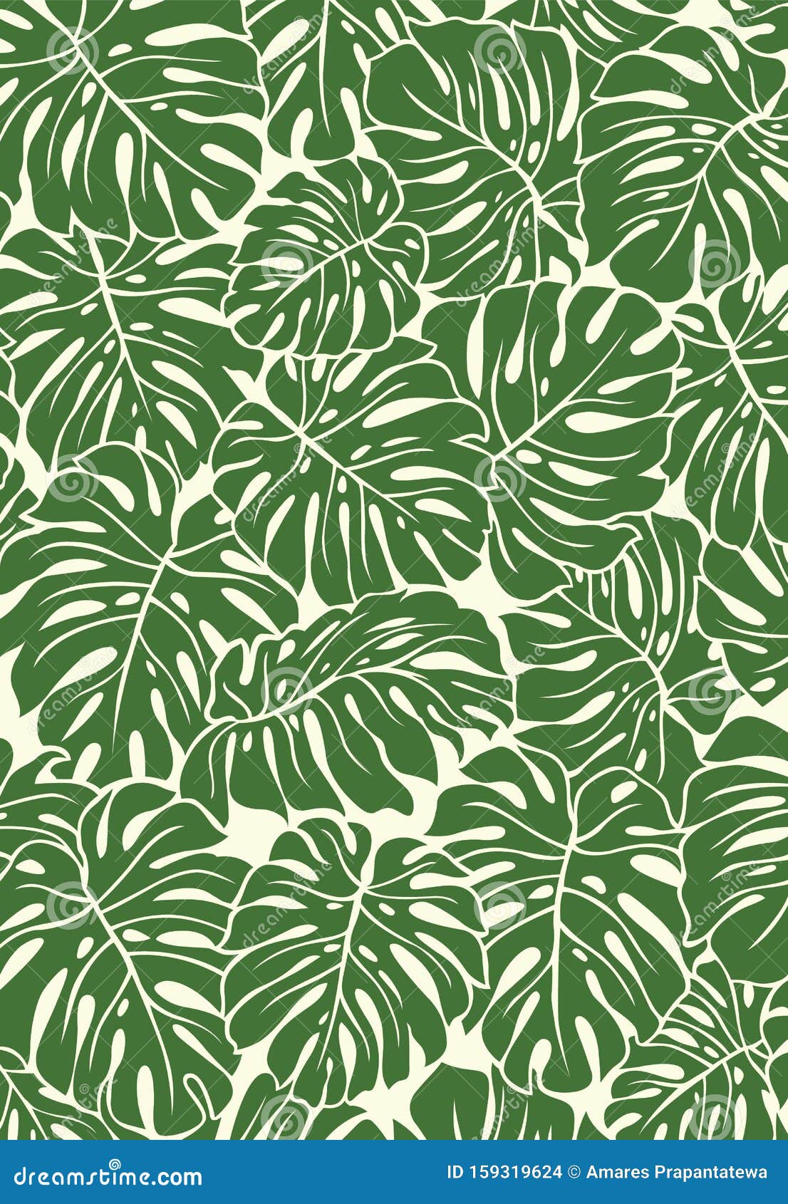 Seamless Tropical Green Leaves Pattern Style on White Background, Flat ...