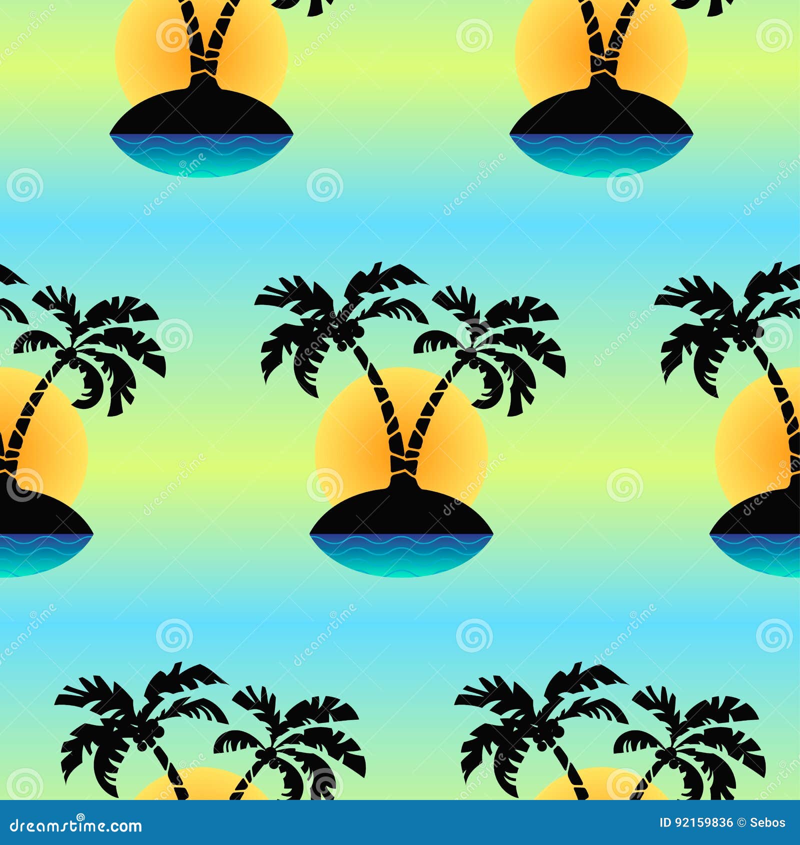 Seamless Tropical Island an Palm`s Vector Pattern. Stock Vector ...