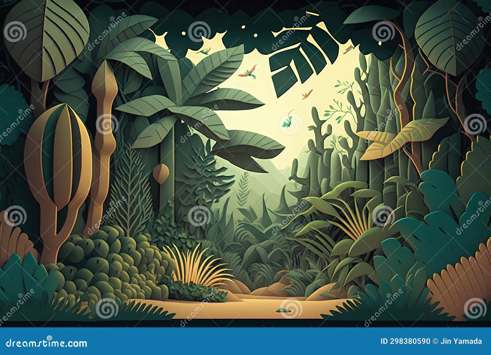 Seamless Tropical Jungle Background. Vector Illustration in Cartoon ...