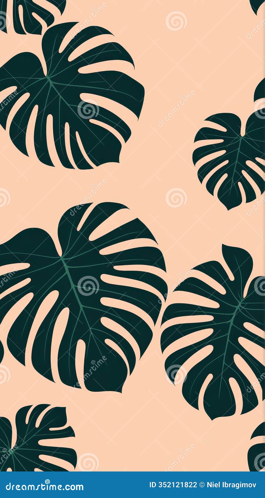 Seamless Tropical Monstera Leaf Pattern on Peach Background for Modern ...