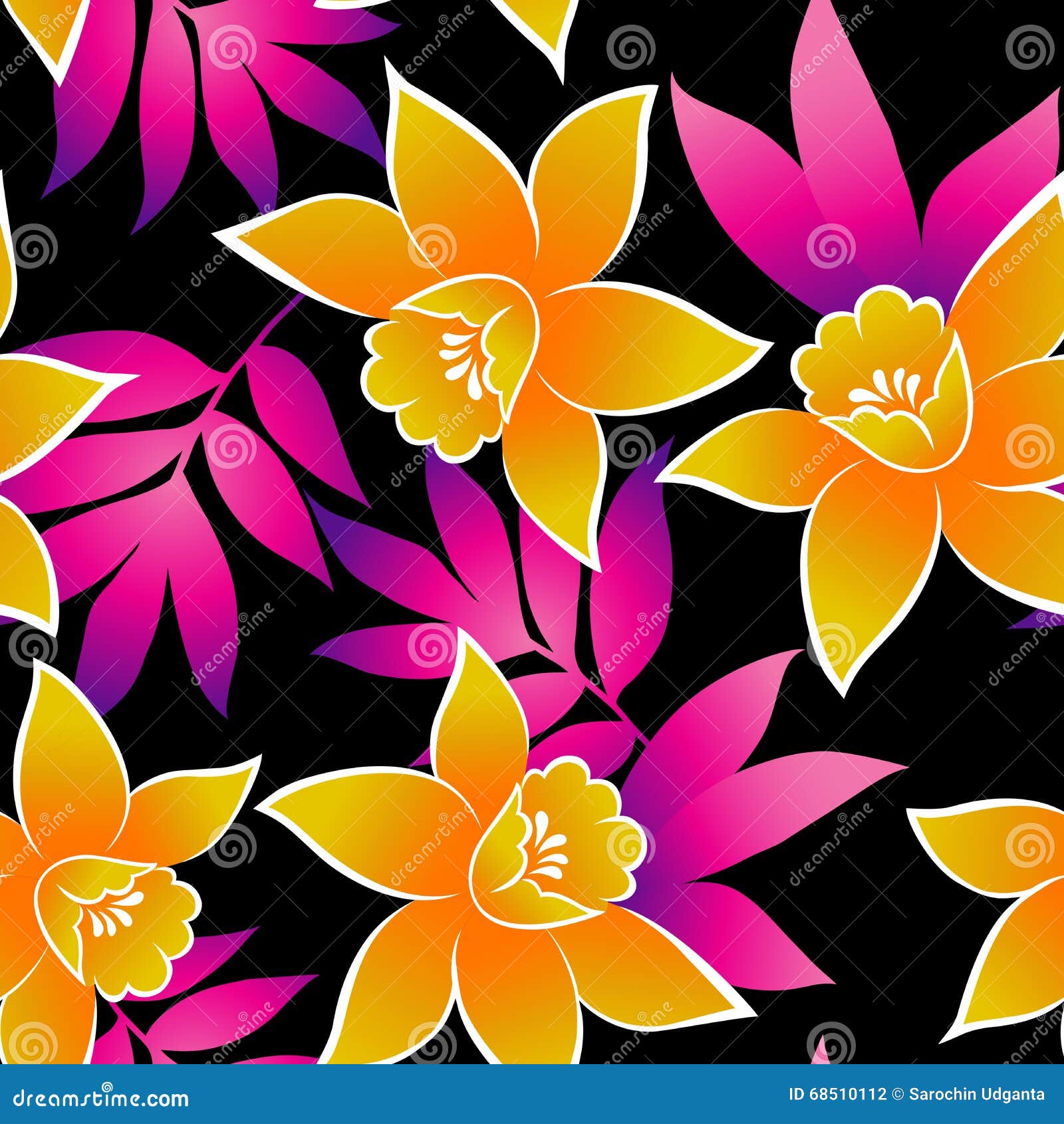 Seamless Tropical Orchid Pattern Stock Vector - Illustration of fashion ...