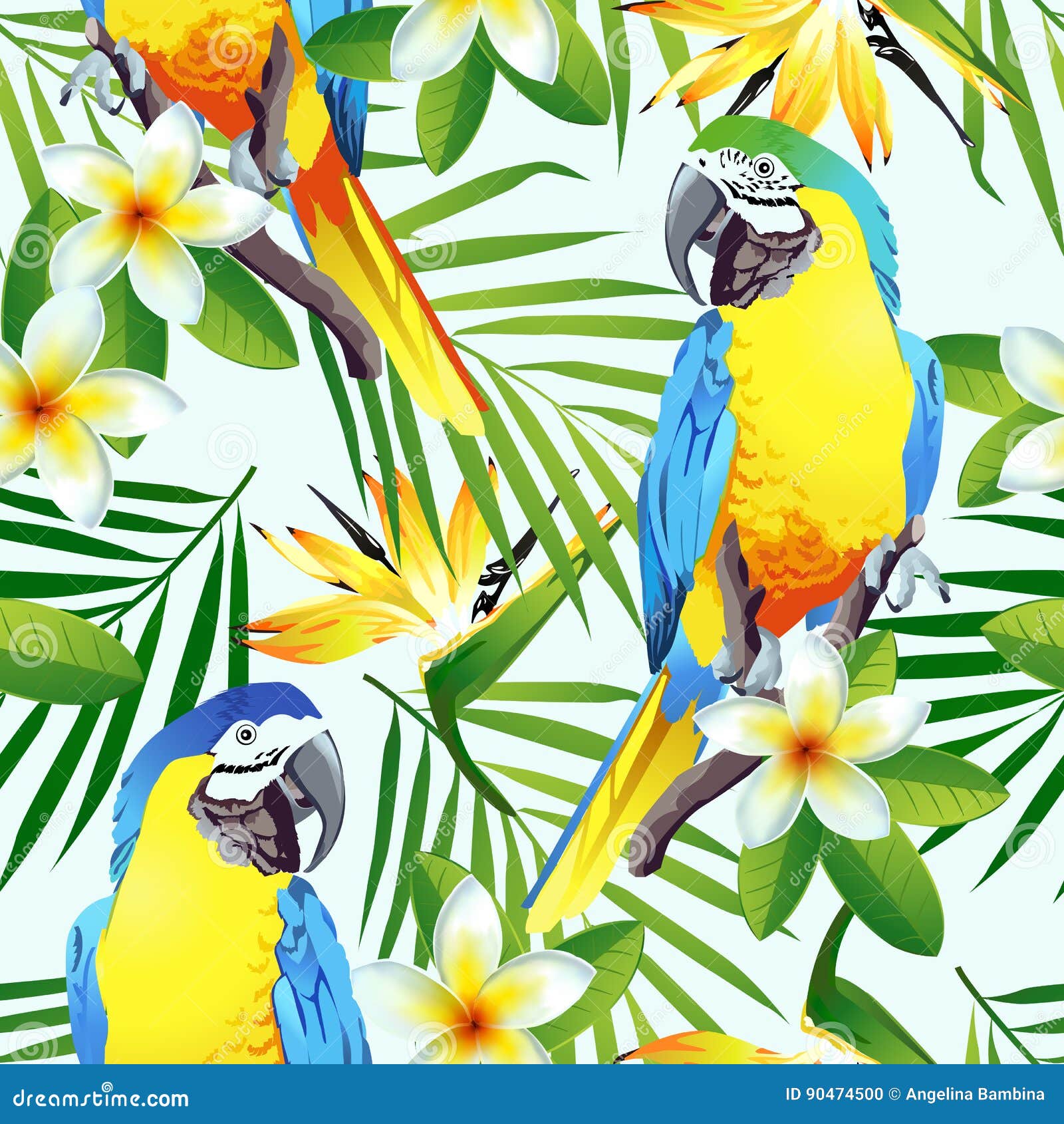 Seamless Tropical Pattern with Birds. Stock Vector - Illustration of ...