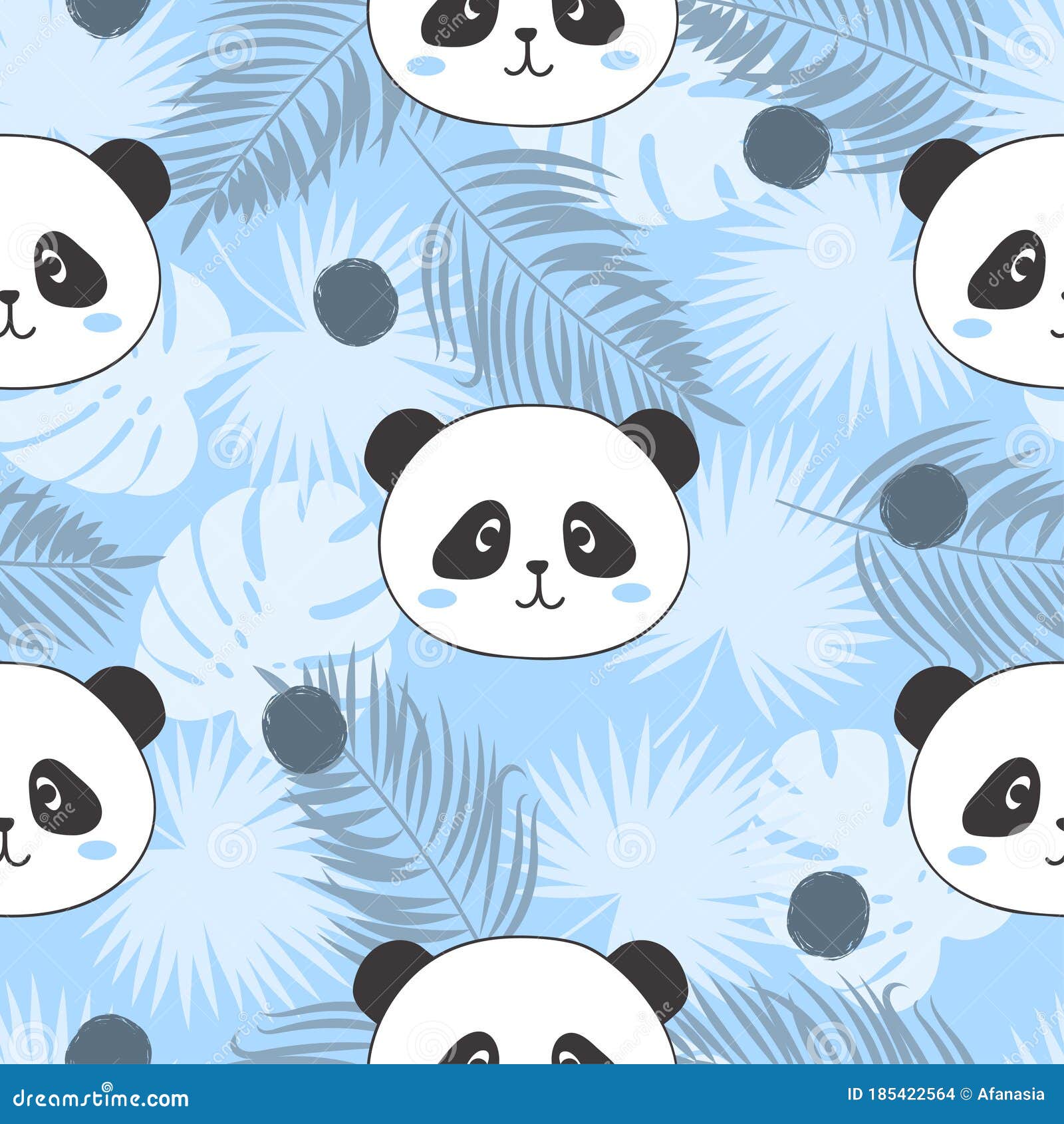 Seamless Tropical Pattern with Cute Panda and Palm Leaves Stock Vector ...