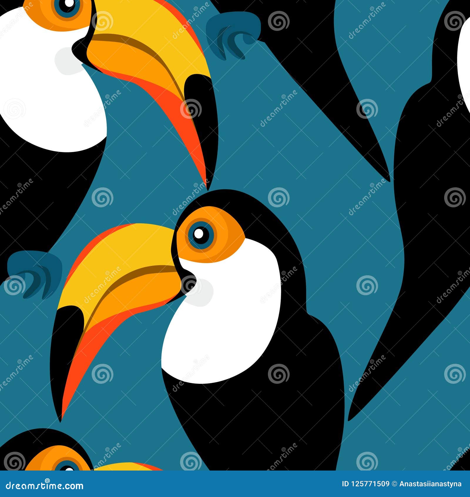 Seamless Pattern with Toucans on Blue Background Stock Vector ...