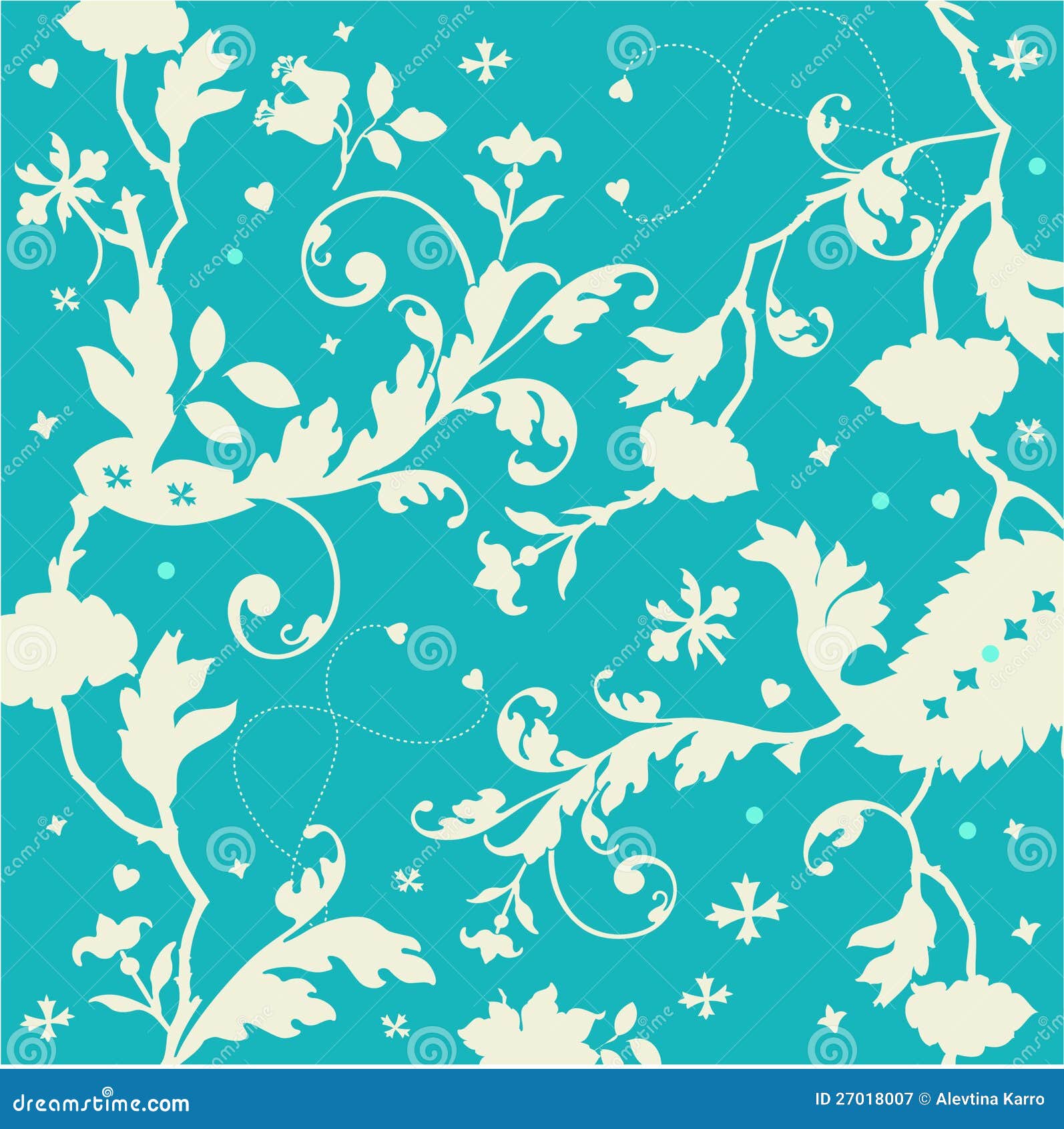 Seamless Turquoise Texture with Flowers and Hearts Stock Vector ...
