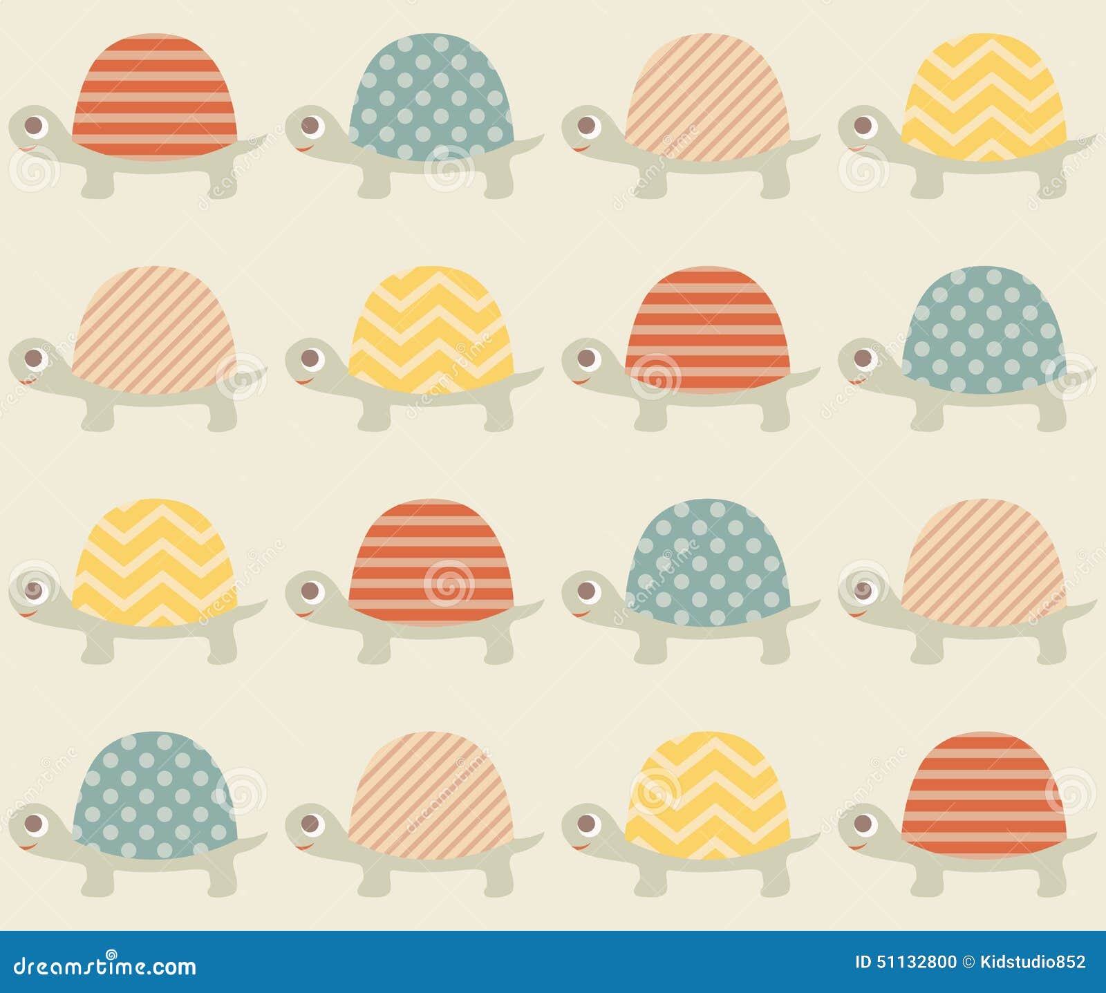 Seamless Cute Turtle Cartoon Print With Geometric Pattern Vector ...