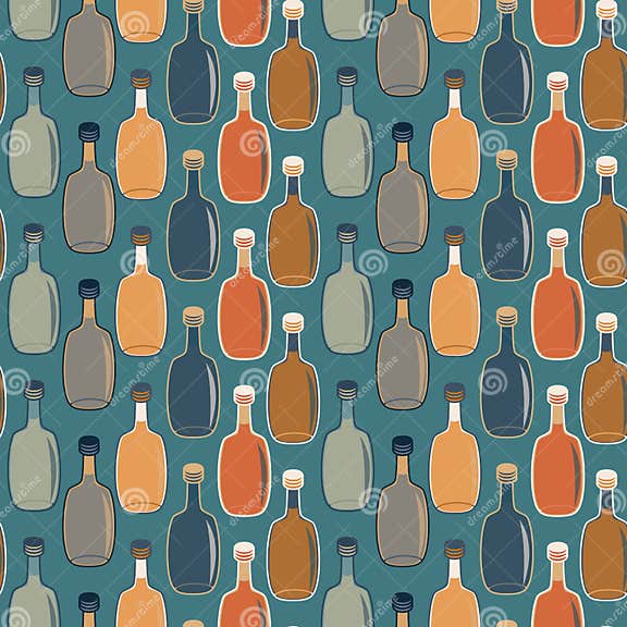 Seamless Vector Alcohol Bottles Pattern Stock Vector - Illustration of ...