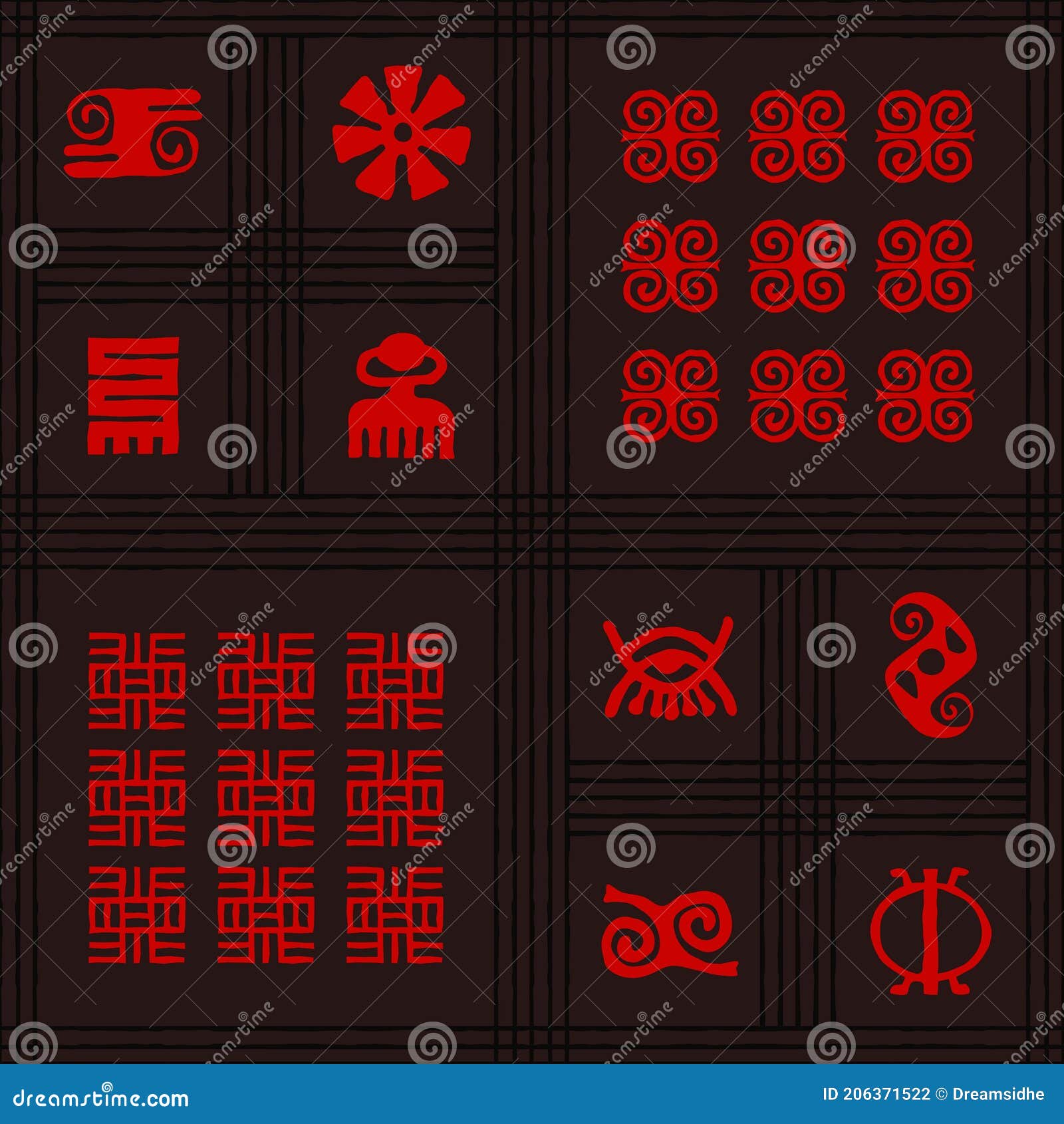 Seamless Vector Authentic Fabric Pattern with African Adinkra Symbols ...