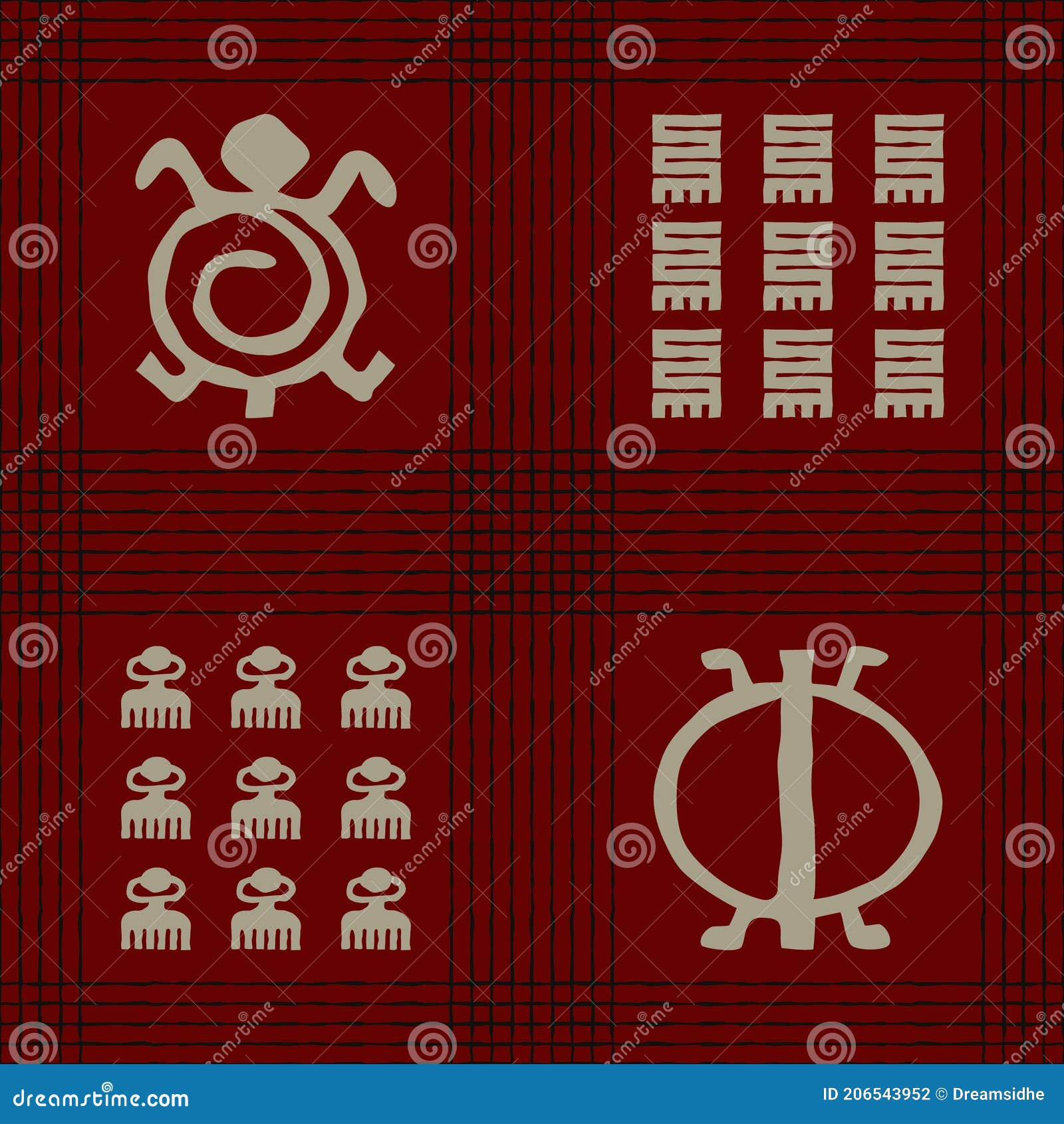 Seamless Vector Authentic Fabric Pattern with African Adinkra Symbols ...